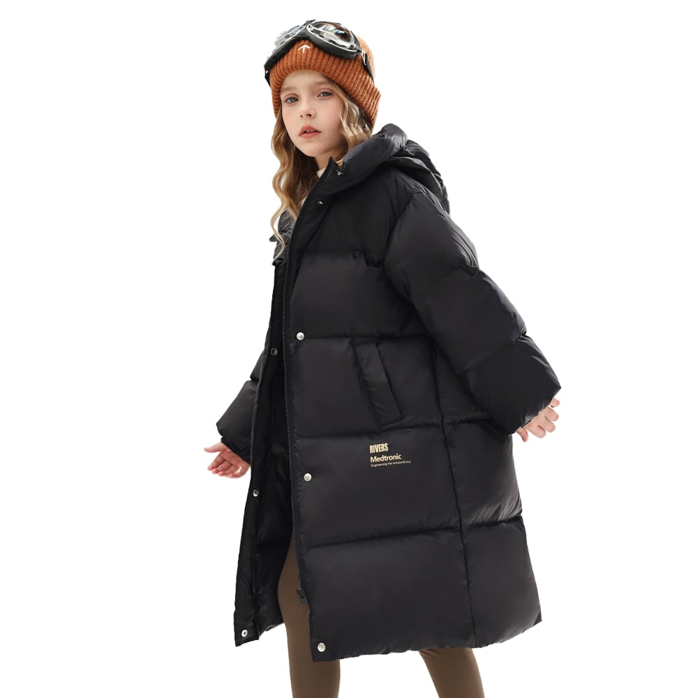 Girls Winter Coats Hooded Puffer Jackets Medium Length Down-Like Cotton Coats Snow Outwear Kids ...