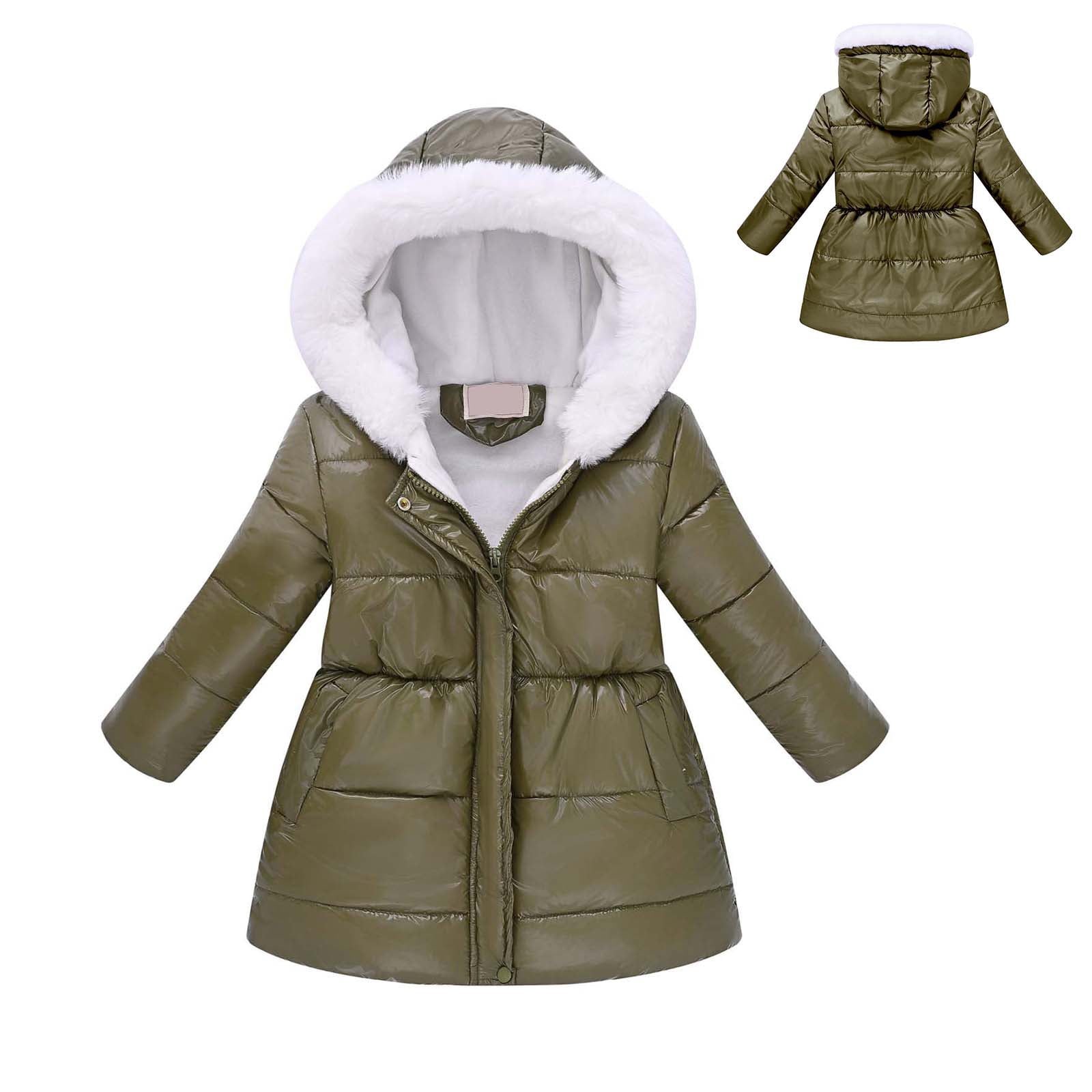 Girls Winter Coats with Hooded Puffer Jacket Kids Green Puffer Coat Zip ...