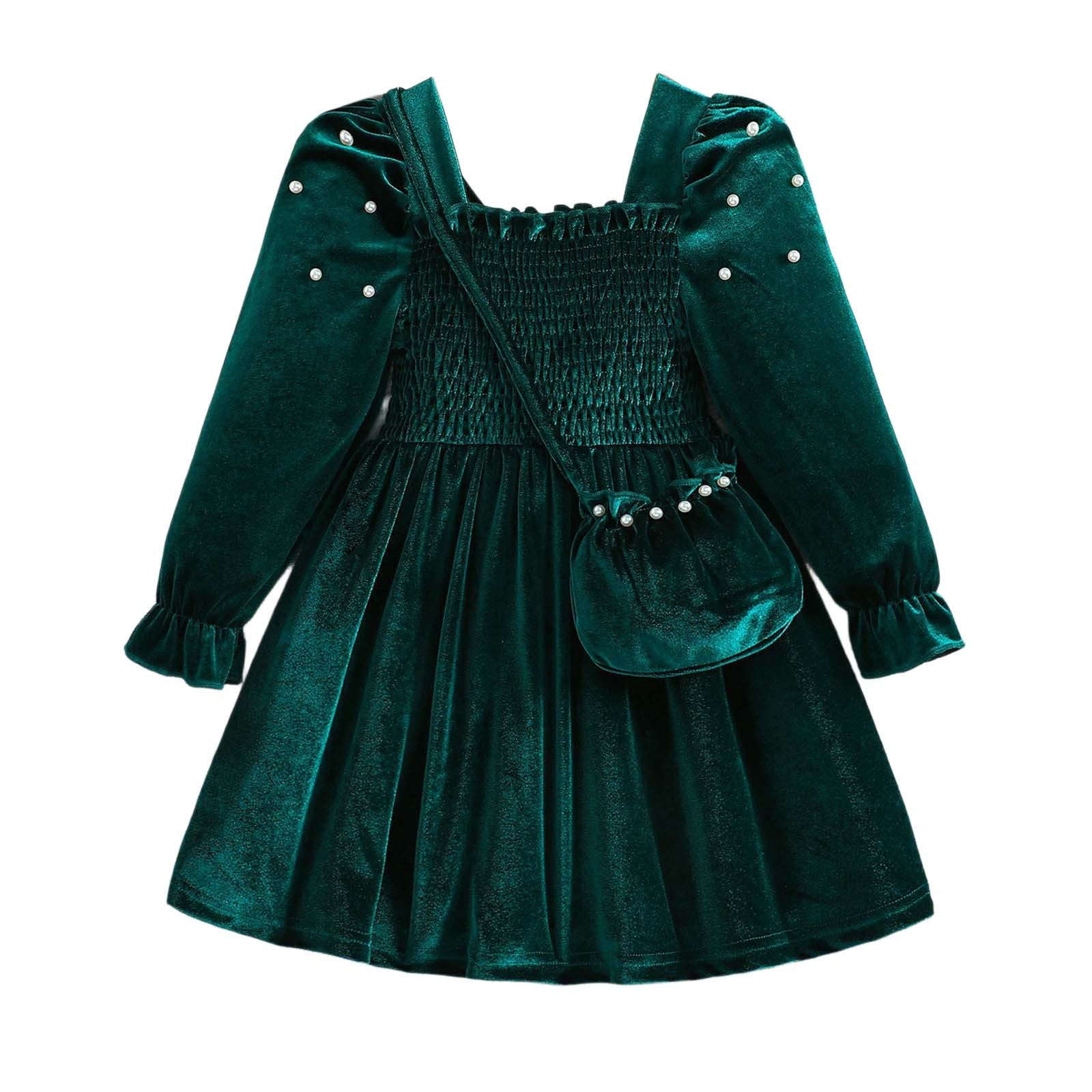 Girls Winter Elegant Velvet Dress Solid Color with Floral Pearl ...