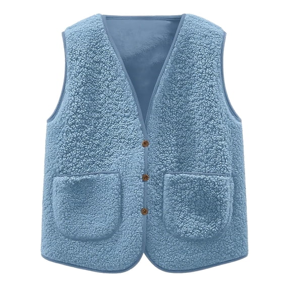 Girls' Winter Fleece Vest with Collared Design, Loose Fit, Warm Padded ...