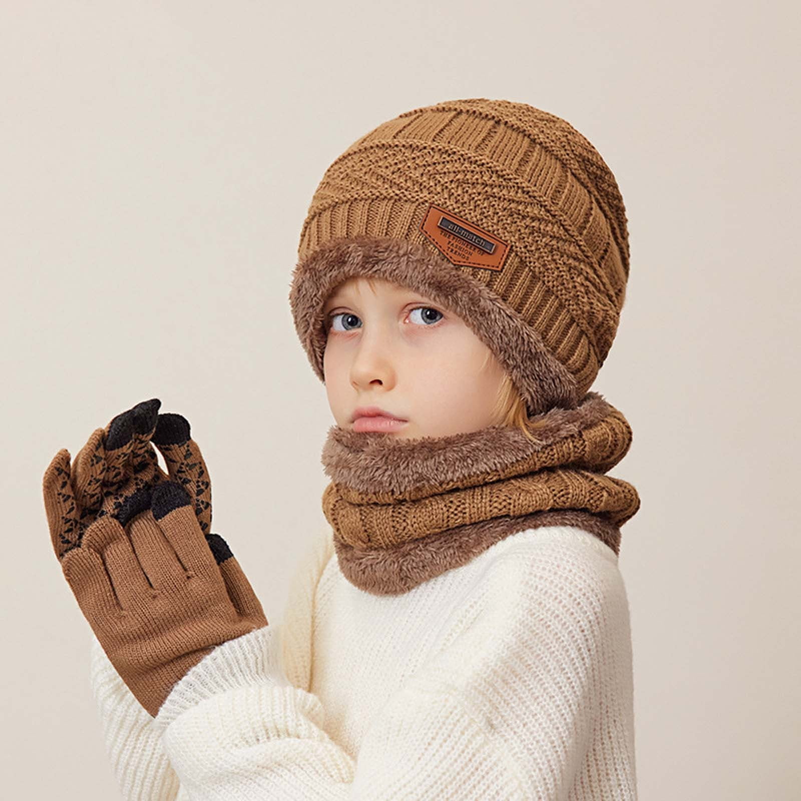 Girls Winter Hats Scarf Glove Set, Warm Fleece Lined Beanie Knit Neck ...