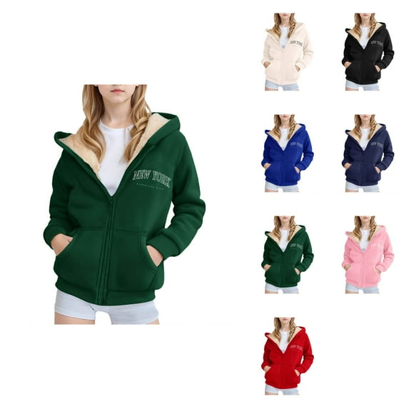 Girls Winter Hooded Jacket, Soft Printed Sherpa Lined Full Zip Up ...