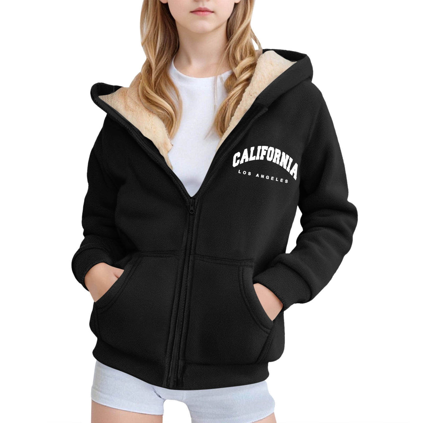 Girls Winter Hooded Jacket with Zip Up Print Pullover for Outdoor Play ...