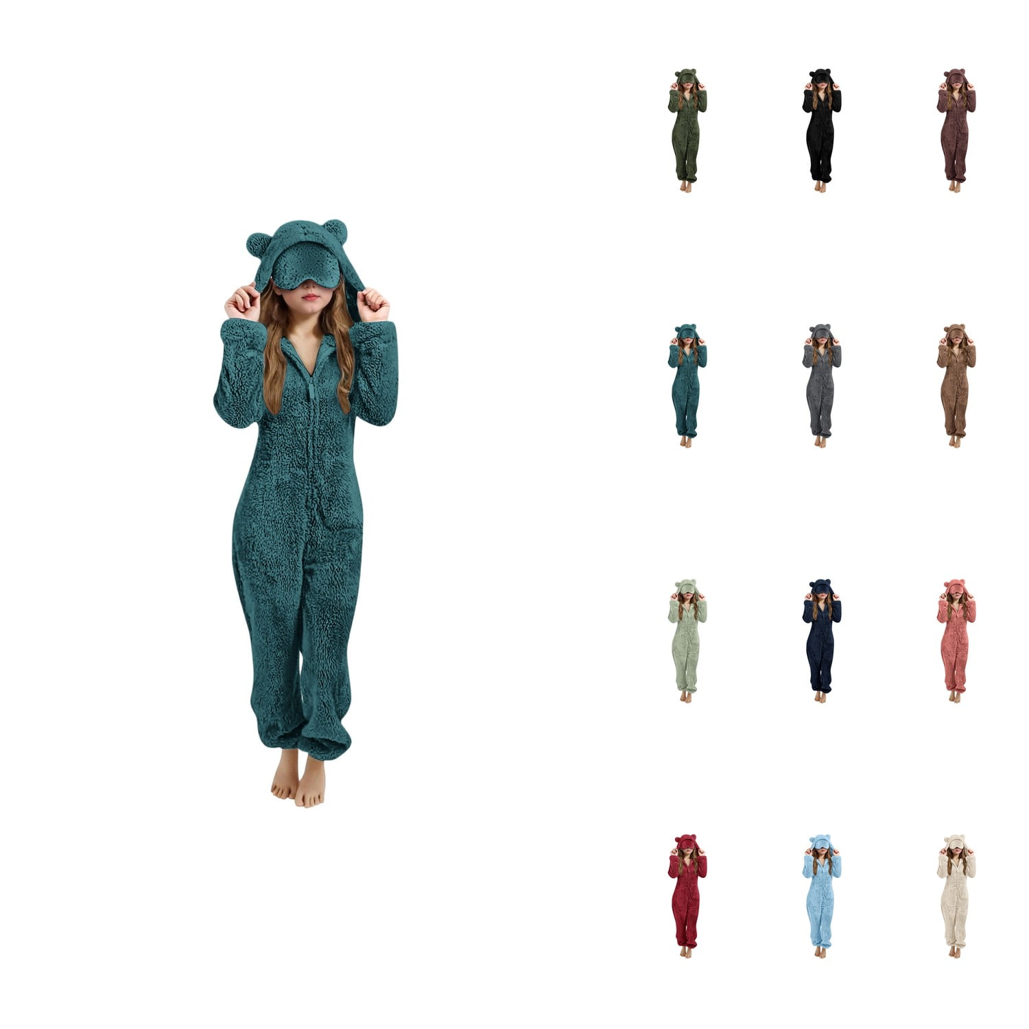 Girls Winter Hooded Jumpsuit Pajamas With Cat Ears And Eye Cozy ...