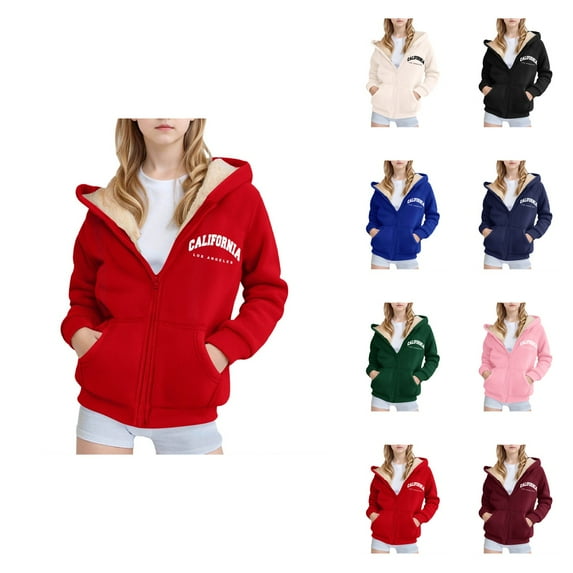 Girls' Winter Hooded Zip-Up Print Pullover Jacket, Thick Warm Long ...