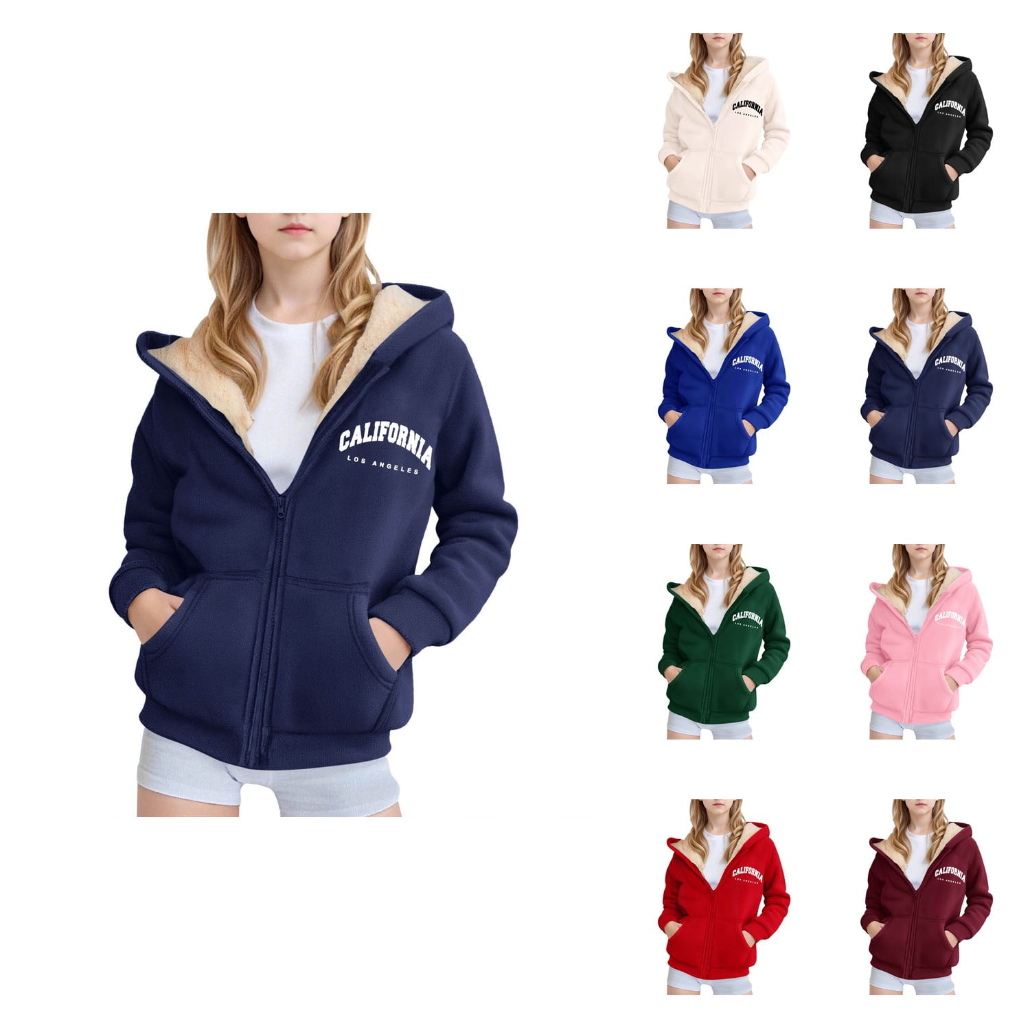 Girls' Winter Hooded Zip-Up Print Pullover Jacket, Thick Warm Long ...