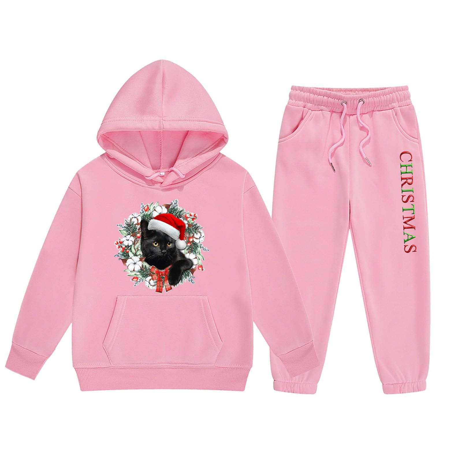 Girls Winter Outfits Children Christmas Cat Outfits Hoodie 2 Piece Set ...