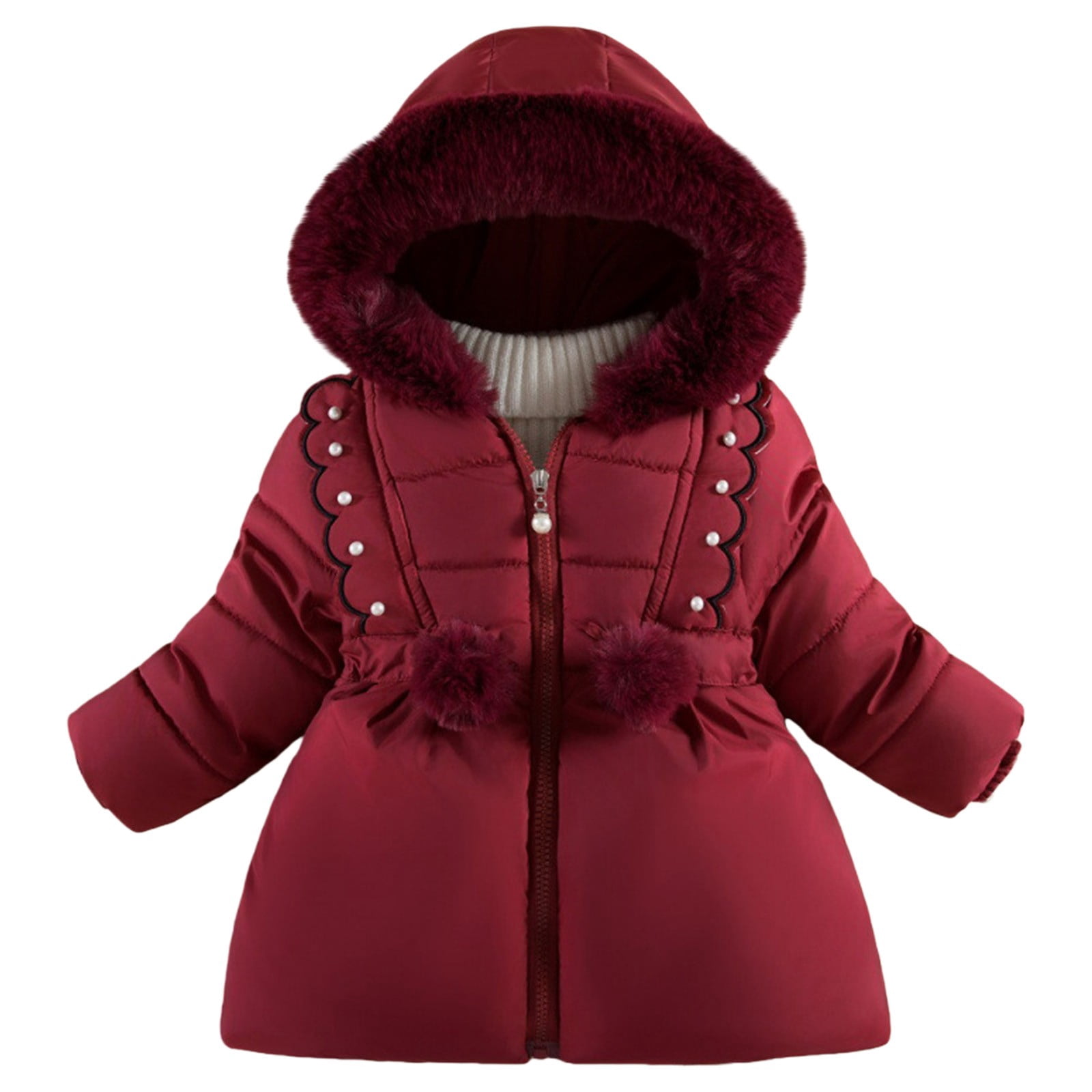 Girls Winter Parka Coats 𝐅aux-F𝐮r Hood Padded Warm Puffer Jackets Kids ...