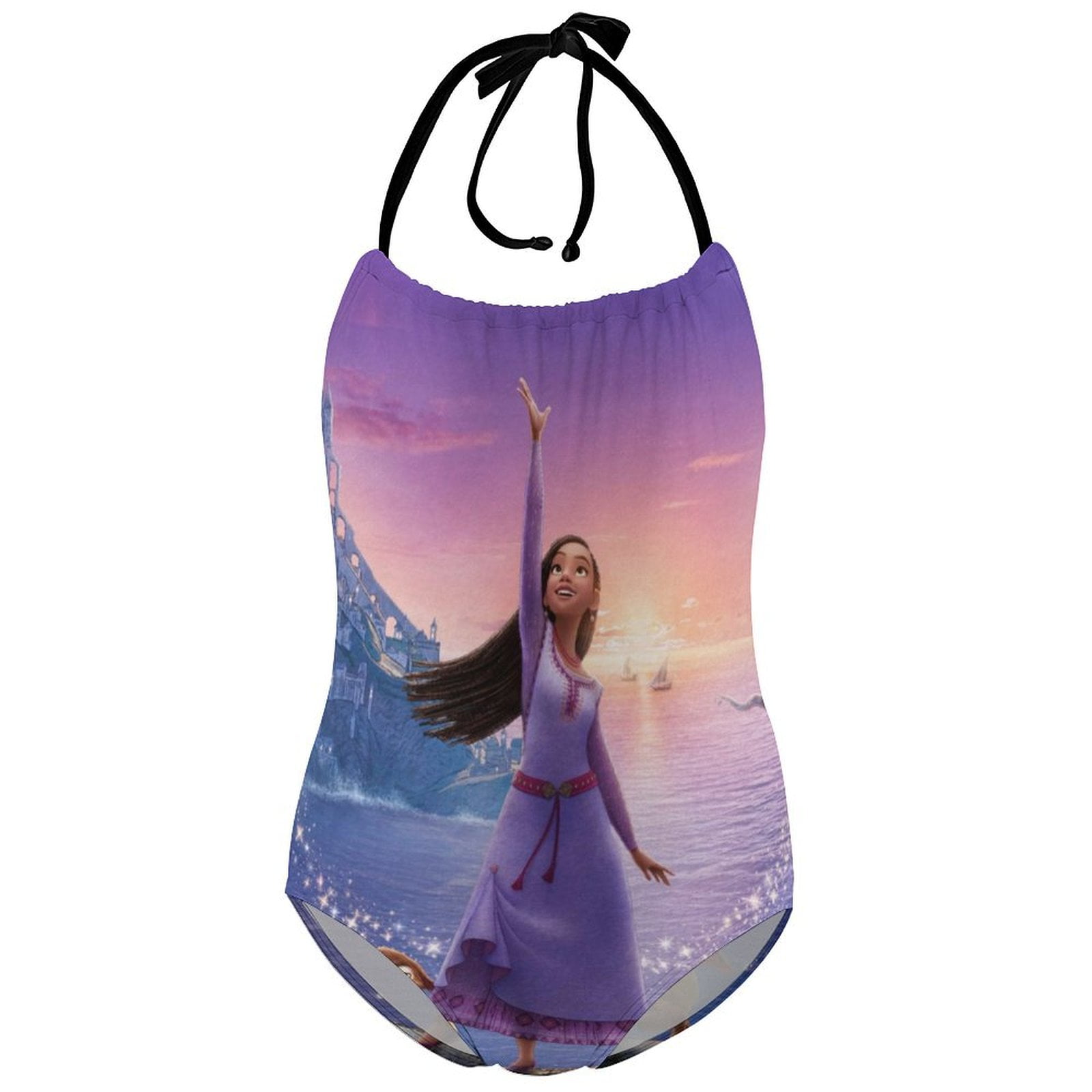 Girls Wis-h Bathing Suit One Piece Halter Neck Strap Swimwear - Walmart.com