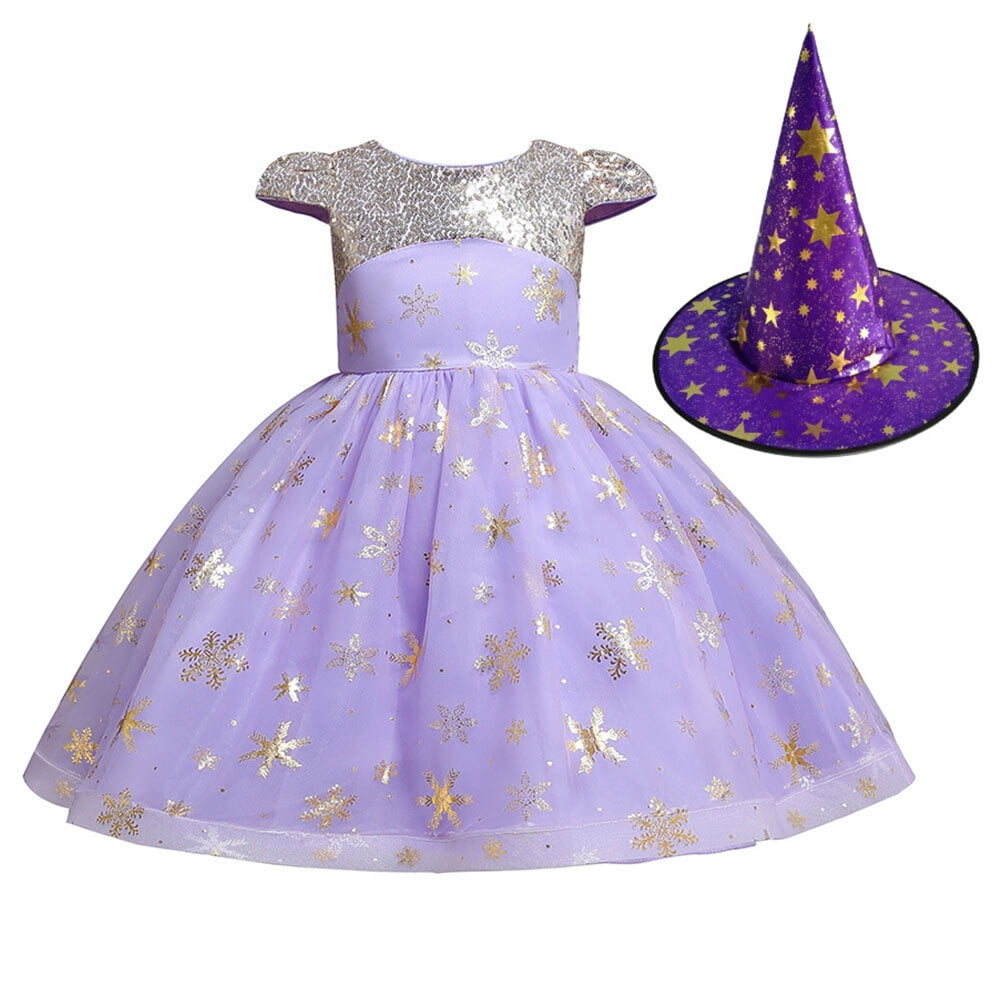 Girls Witch Sequins Costume Princess Dress Halloween Cosplay Fancy ...