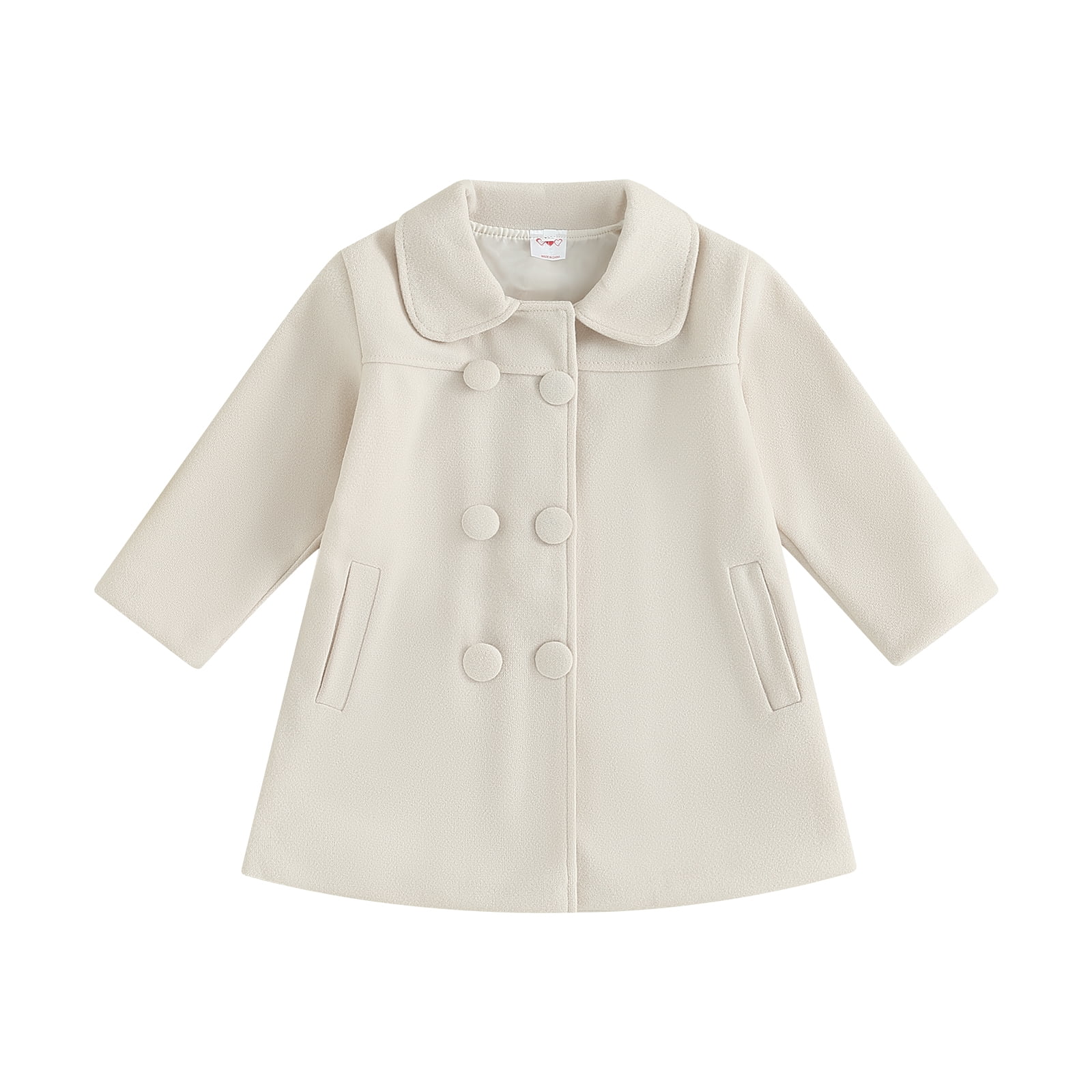 Girls Wool Coat Kids Solid Color Long Sleeve Button Trench Outerwear ...