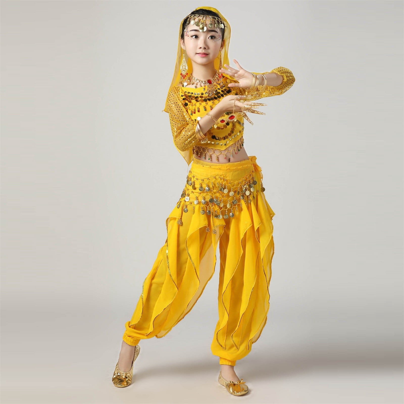 Girls Yellow Belly Dance Outfit 5-13 Years, Complete Kit with Sequin ...