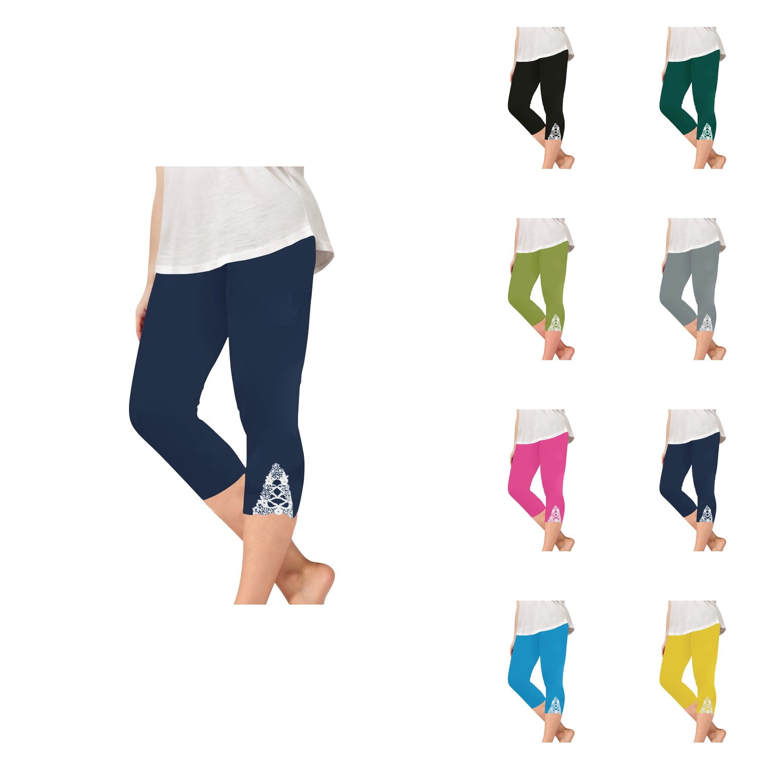 Girls Yoga Pants With Lace Trim Comfortable Stretchy Pure Color Casual ...