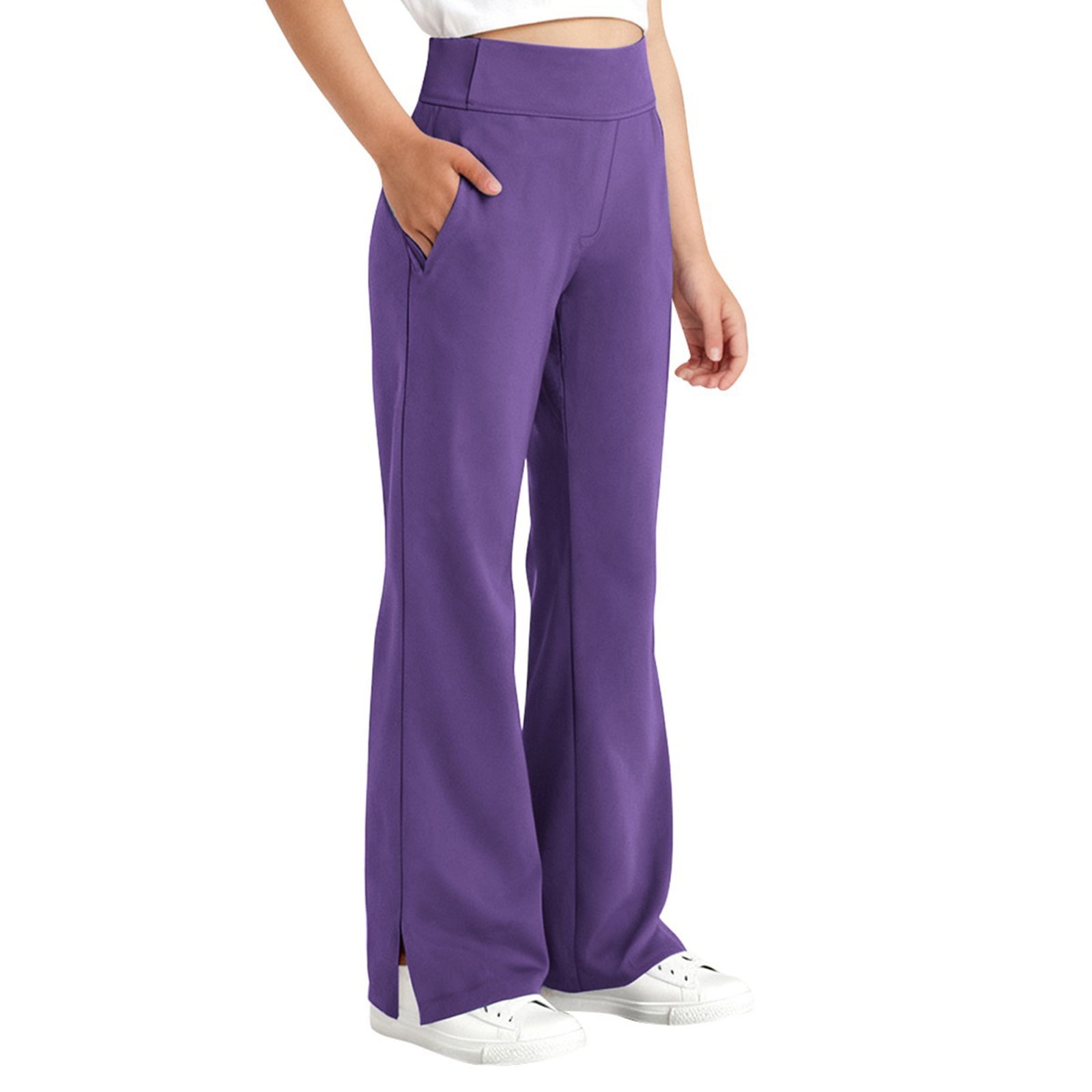 Girls Yoga Pants with Pockets Flare Leggings Split Hem Elastic Waist ...