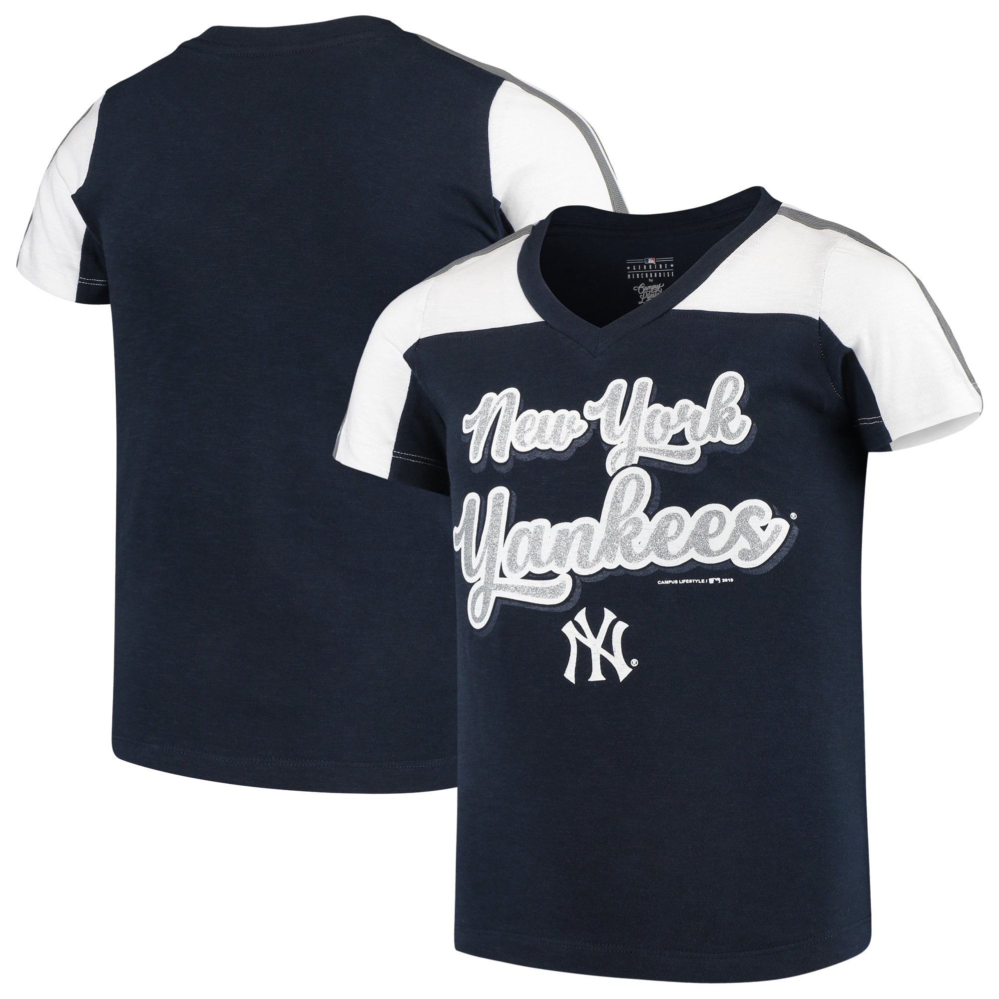 Girls Youth 5th & Ocean by New Era Navy New York Yankees Striped V-Neck ...