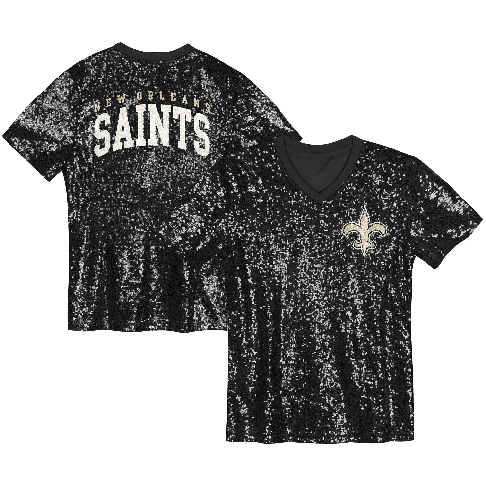Girls Youth Black New Orleans Saints Wordmark Sequin V-Neck Top ...