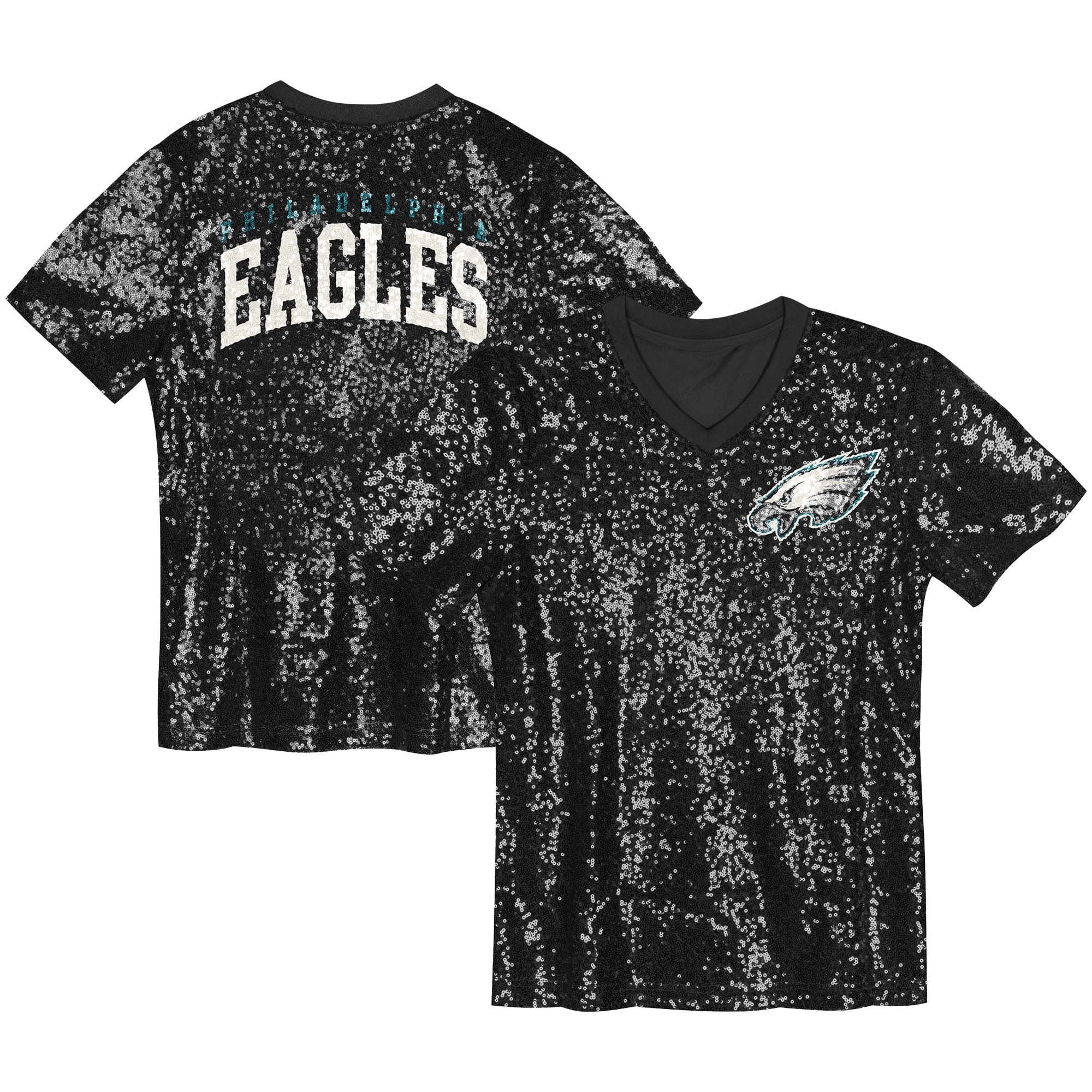 Girls Youth Black Philadelphia Eagles Wordmark Sequin V-Neck Top ...