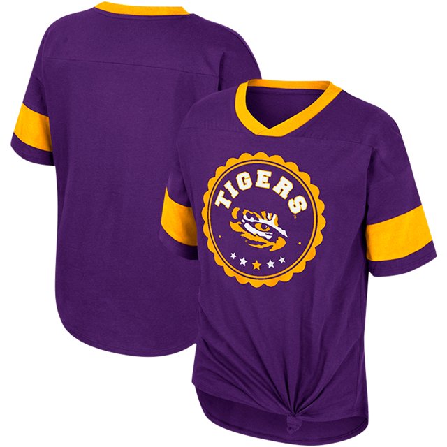 Girls Youth Colosseum Purple LSU Tigers Tomika Tie-Front V-Neck T-Shirt ...