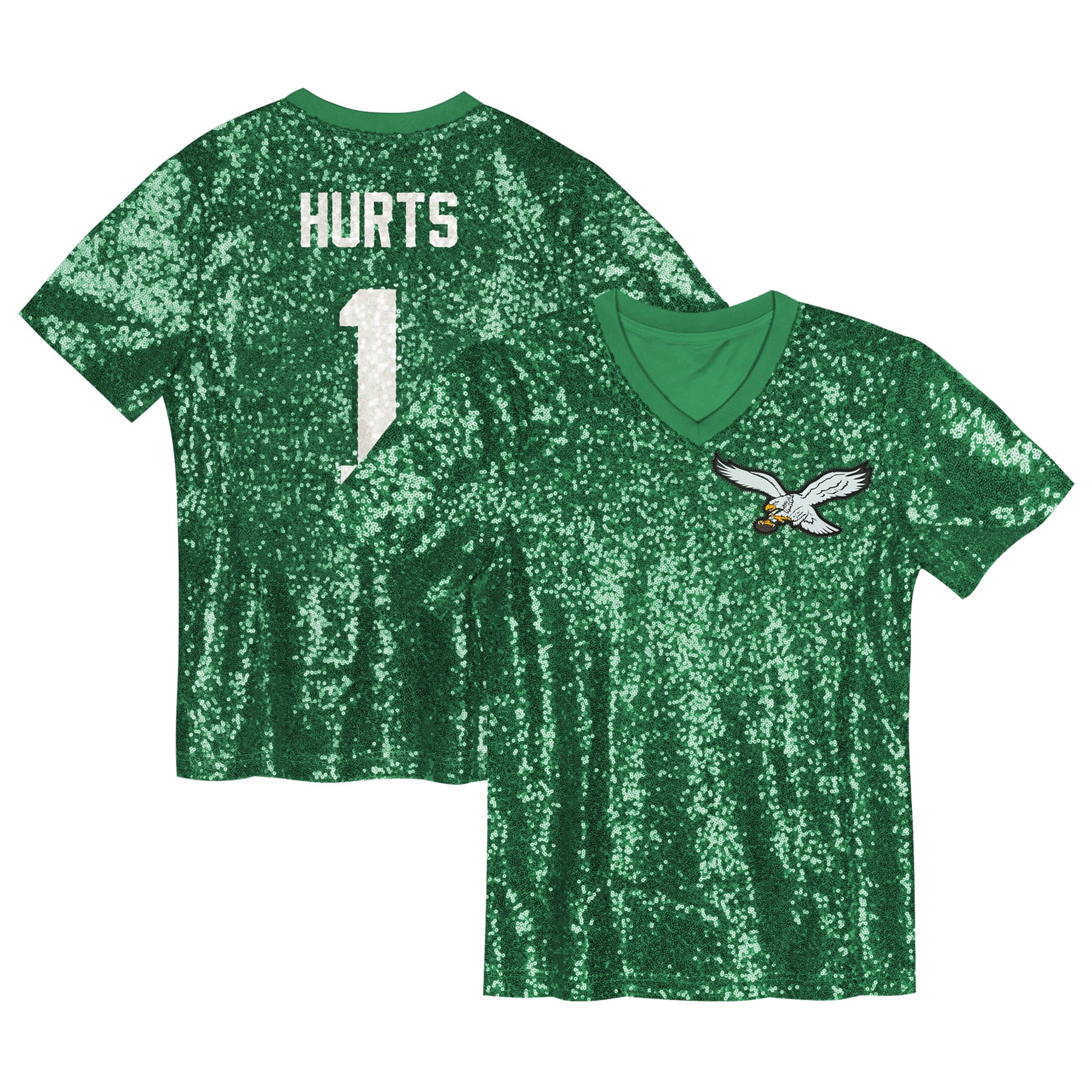 Girls Youth Jalen Hurts Kelly Green Philadelphia Eagles Sequin V-Neck Fashion Jersey - Walmart.com