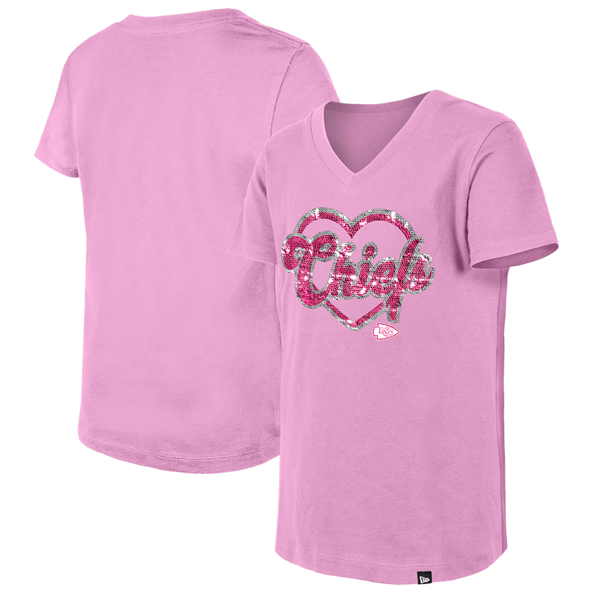 Girls Youth New Era Pink Kansas City Chiefs Flip Sequins V-Neck T-Shirt ...