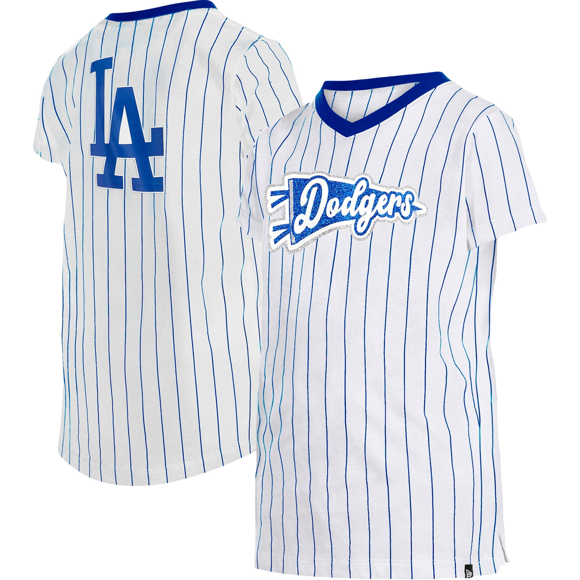Girls Youth New Era White Los Angeles Dodgers Pinstripe V-Neck T-Shirt ...