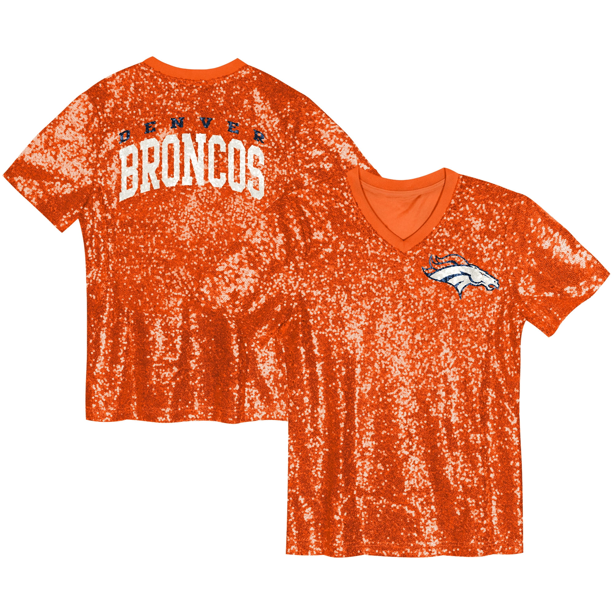 Girls Youth Orange Denver Broncos Wordmark Sequin V-Neck Top - Walmart.com