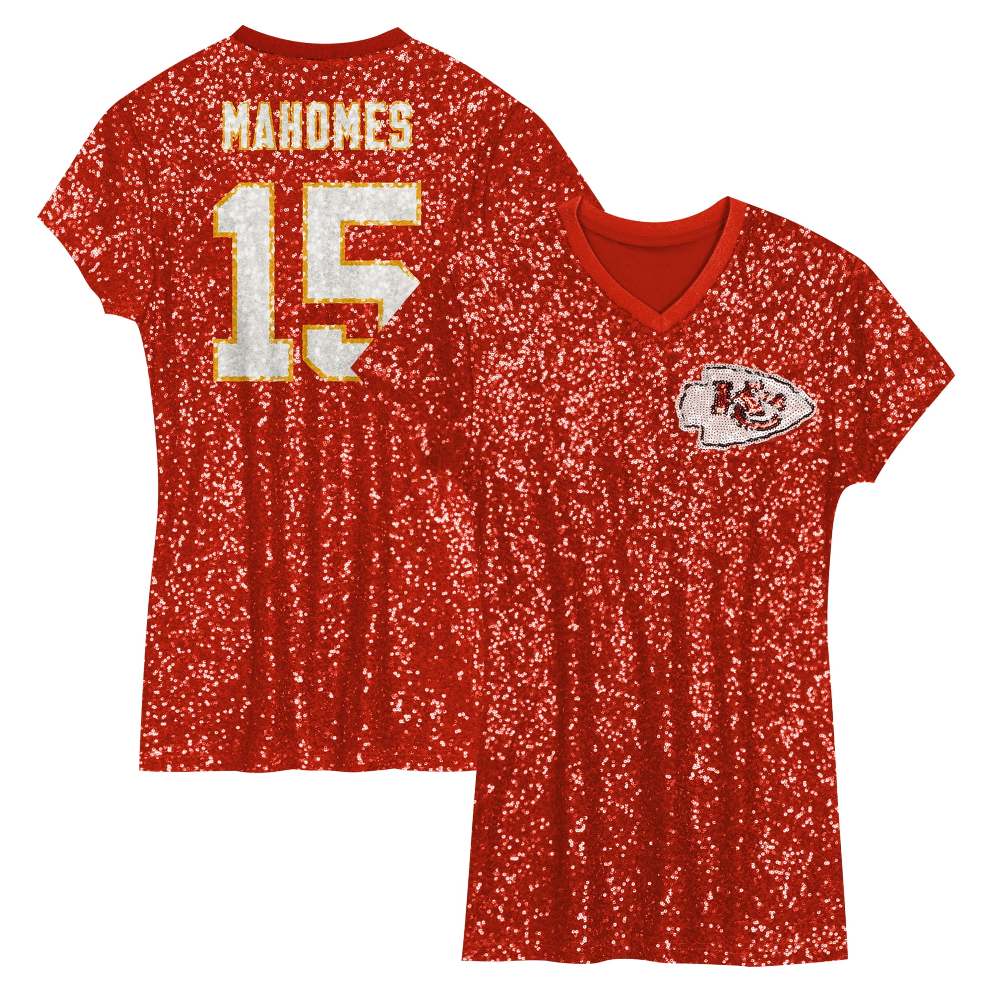 Girls Youth-Patrick Mahomes Red Kansas City Chiefs Sequin Player Name ...