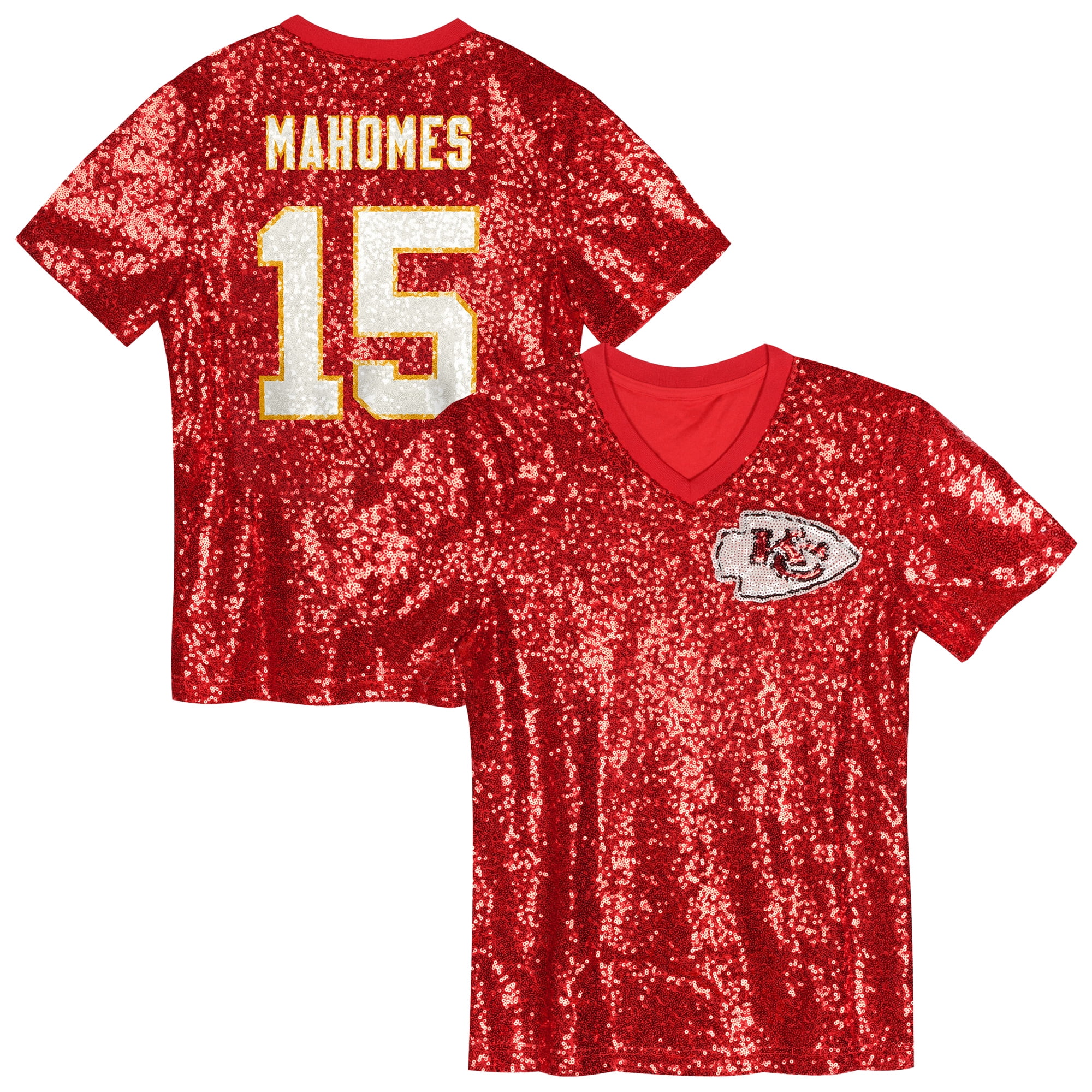 Girls Youth Patrick Mahomes Red Kansas City Chiefs Sequin V-Neck ...