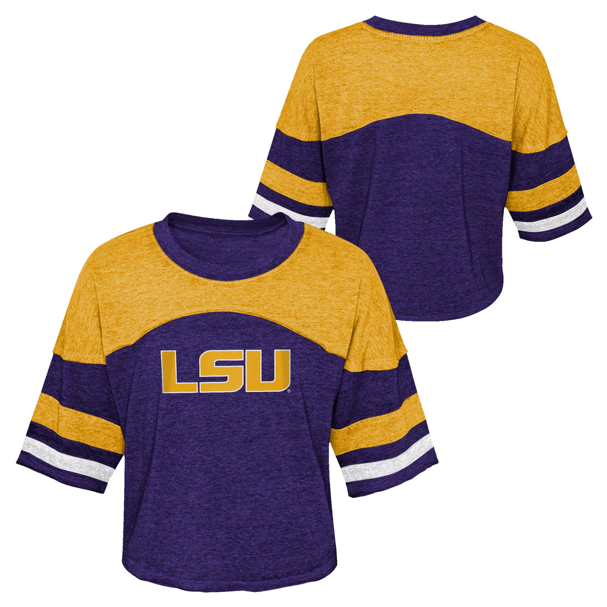 Girls Youth Purple LSU Tigers Sunday Friday Sleeve Stripe Jersey T ...