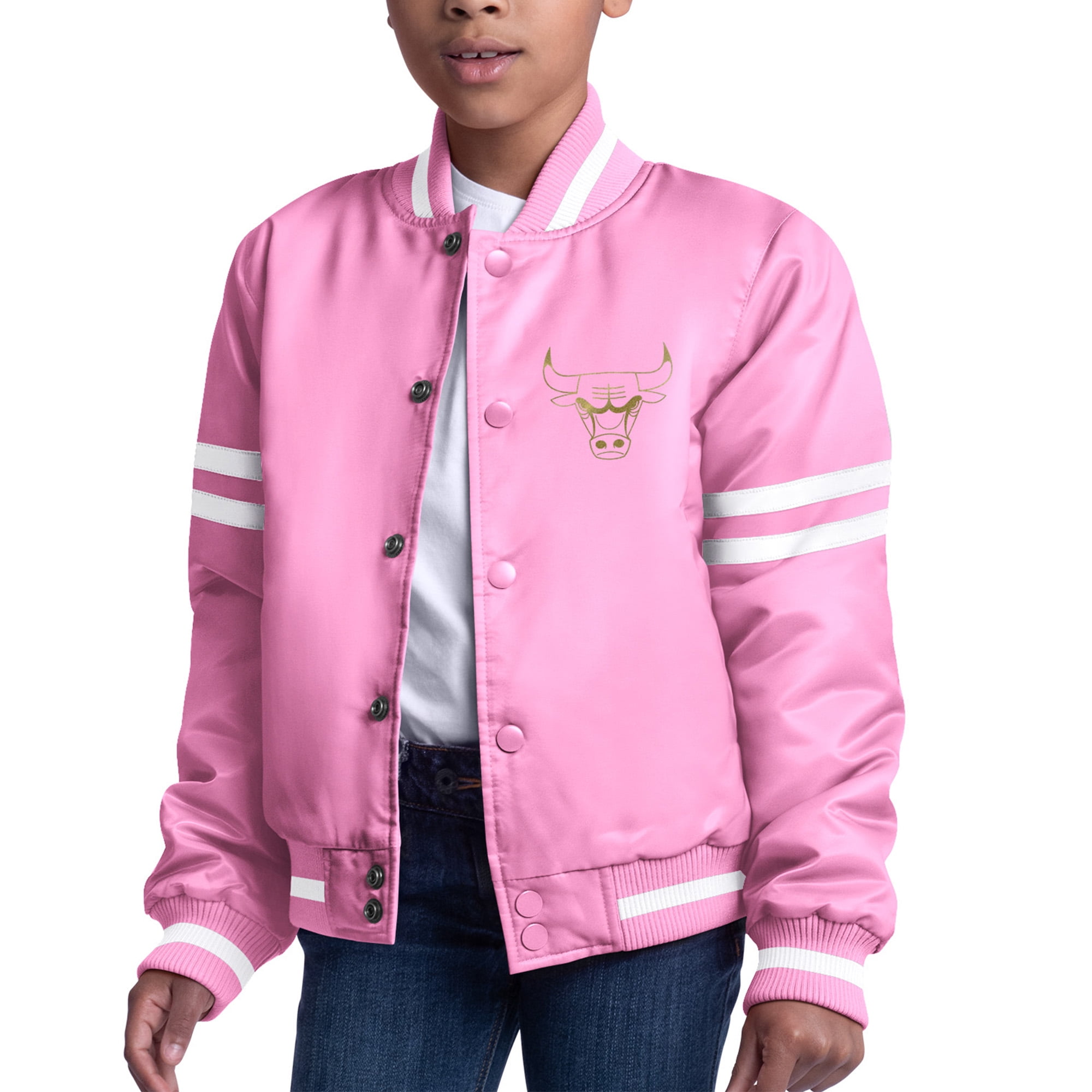 Girls Youth Starter Pink Chicago Bulls Fashion Script Full-Snap Varsity ...