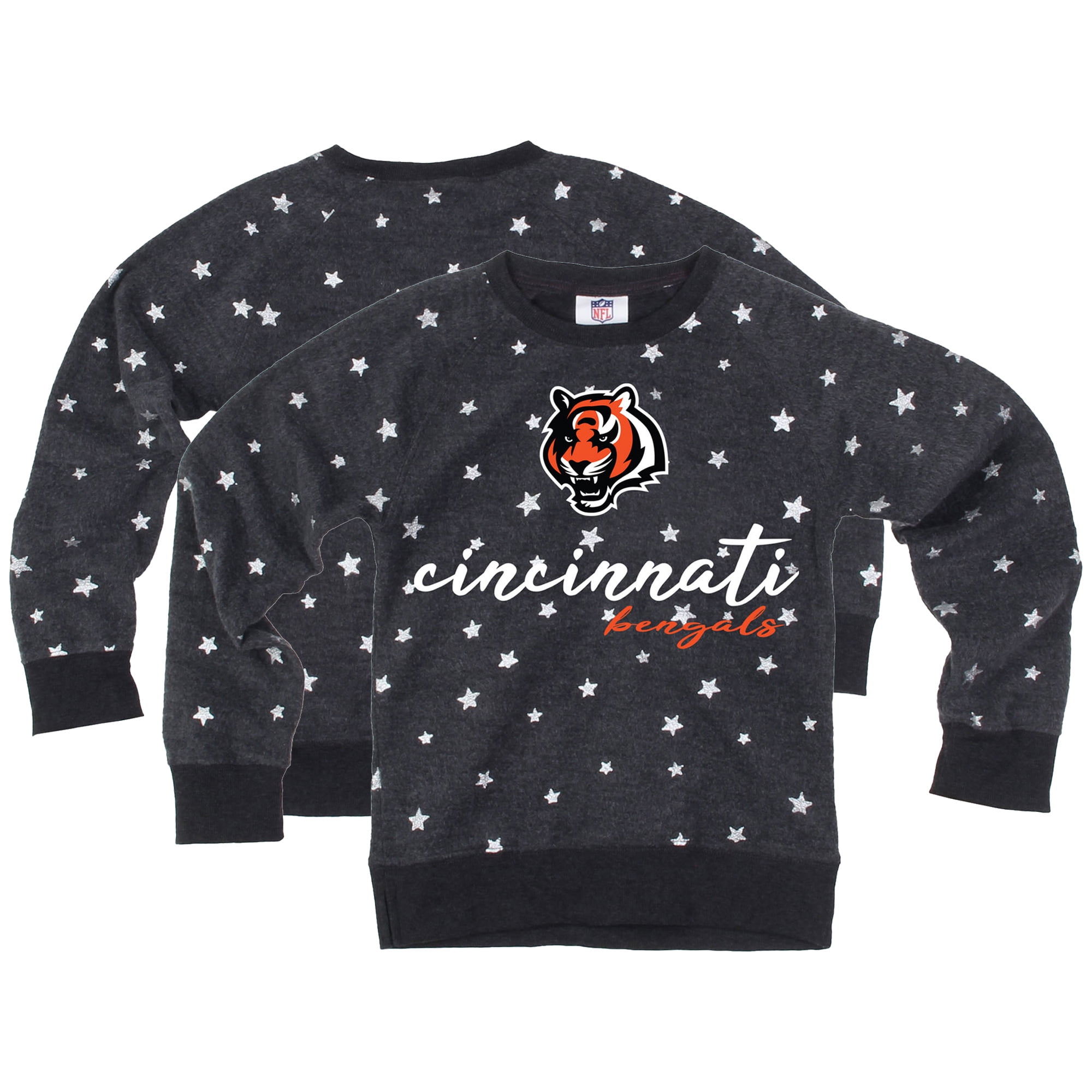 Girls Youth Wes & Willy Black Cincinnati Bengals Shimmer Star Reverse Fleece Pullover Sweatshirt ...