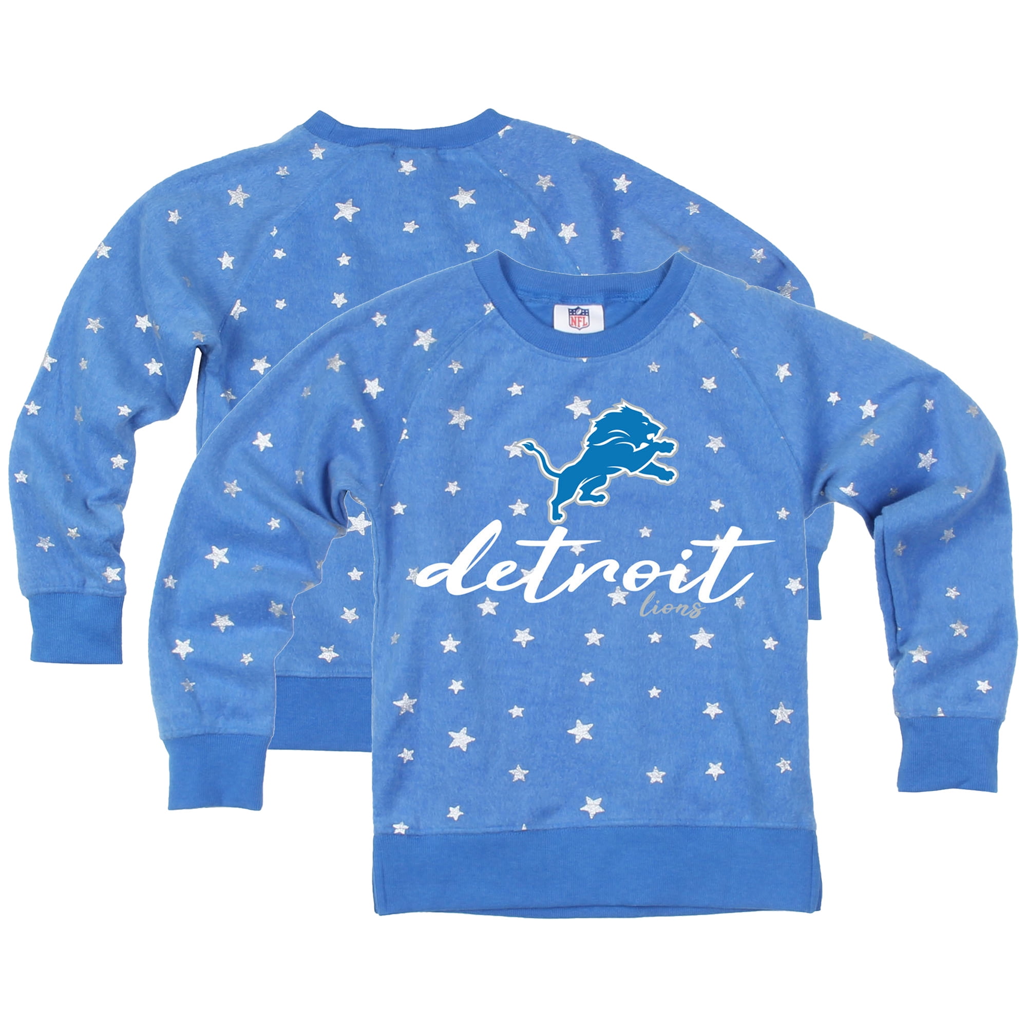 Girls Youth Wes & Willy Blue Detroit Lions Shimmer Star Reverse Fleece ...