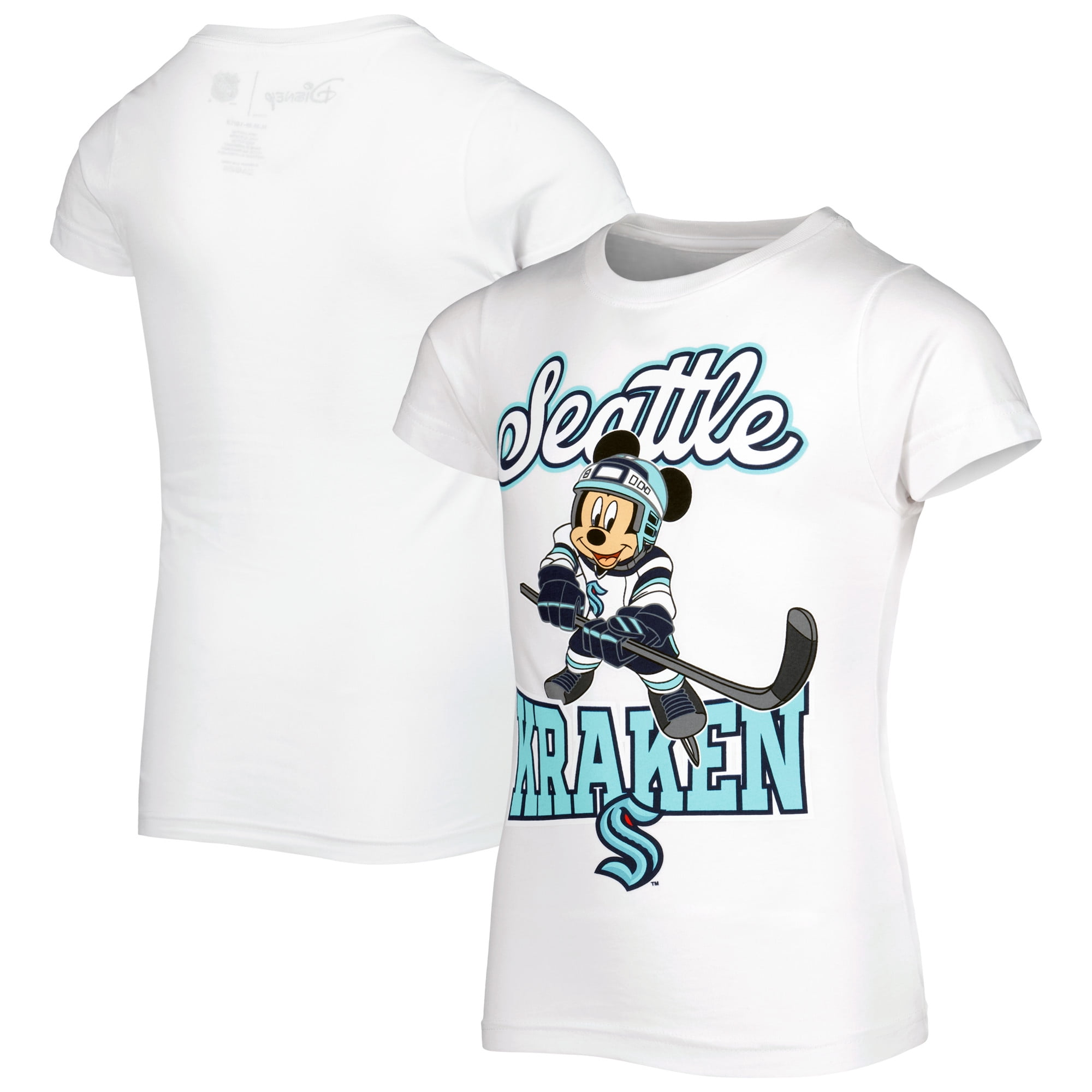 Girls Youth White Seattle Kraken Mickey Mouse Go Team Go T-Shirt ...