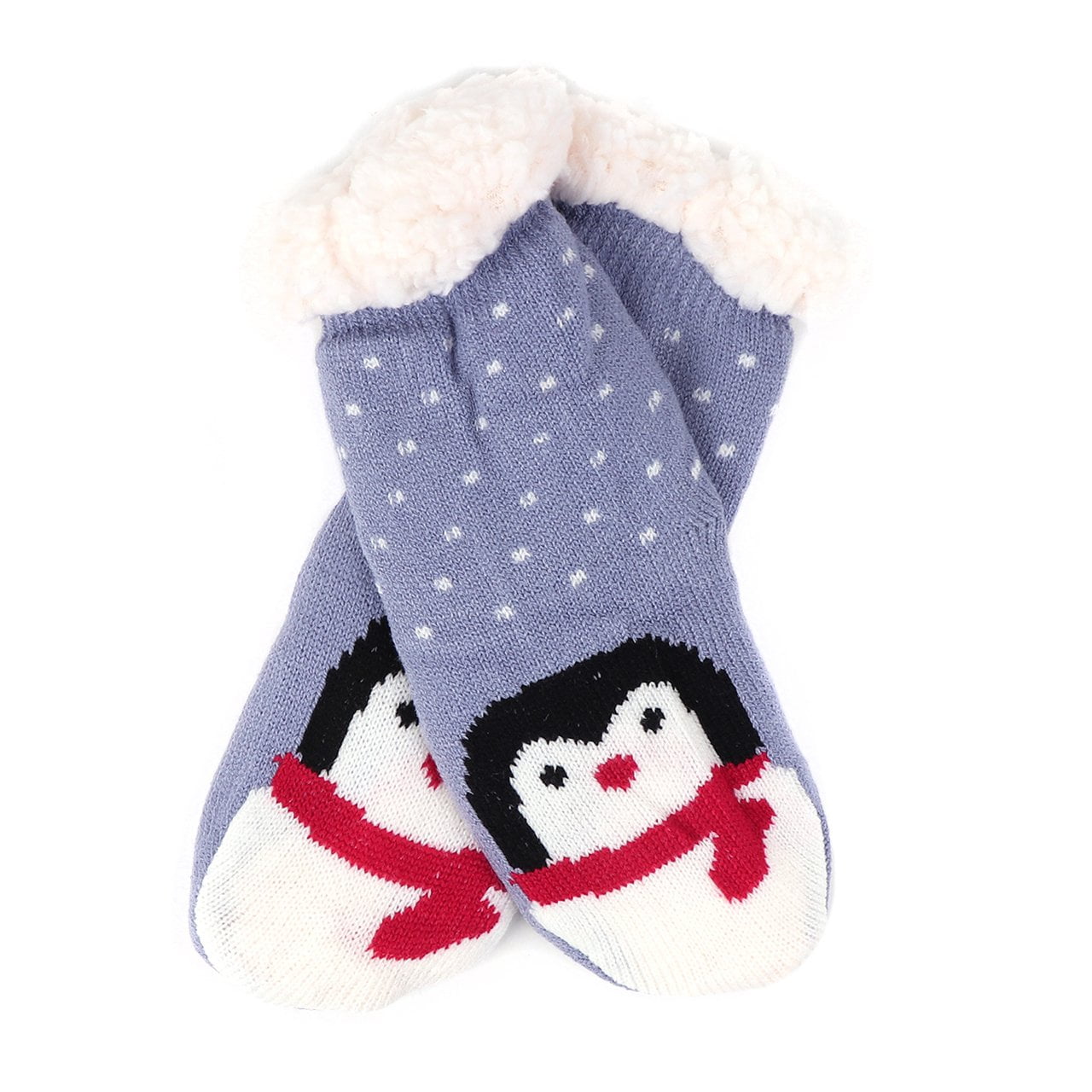 Girls' Youth Winter Penguin Plush Fuzzy Sherpa Slipper Socks - Gray ...