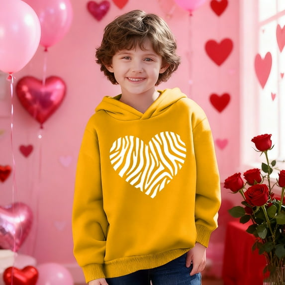 Girls' Zebra Print Heart Hoodie, Cute Oversized Animal Graphic Pullover ...