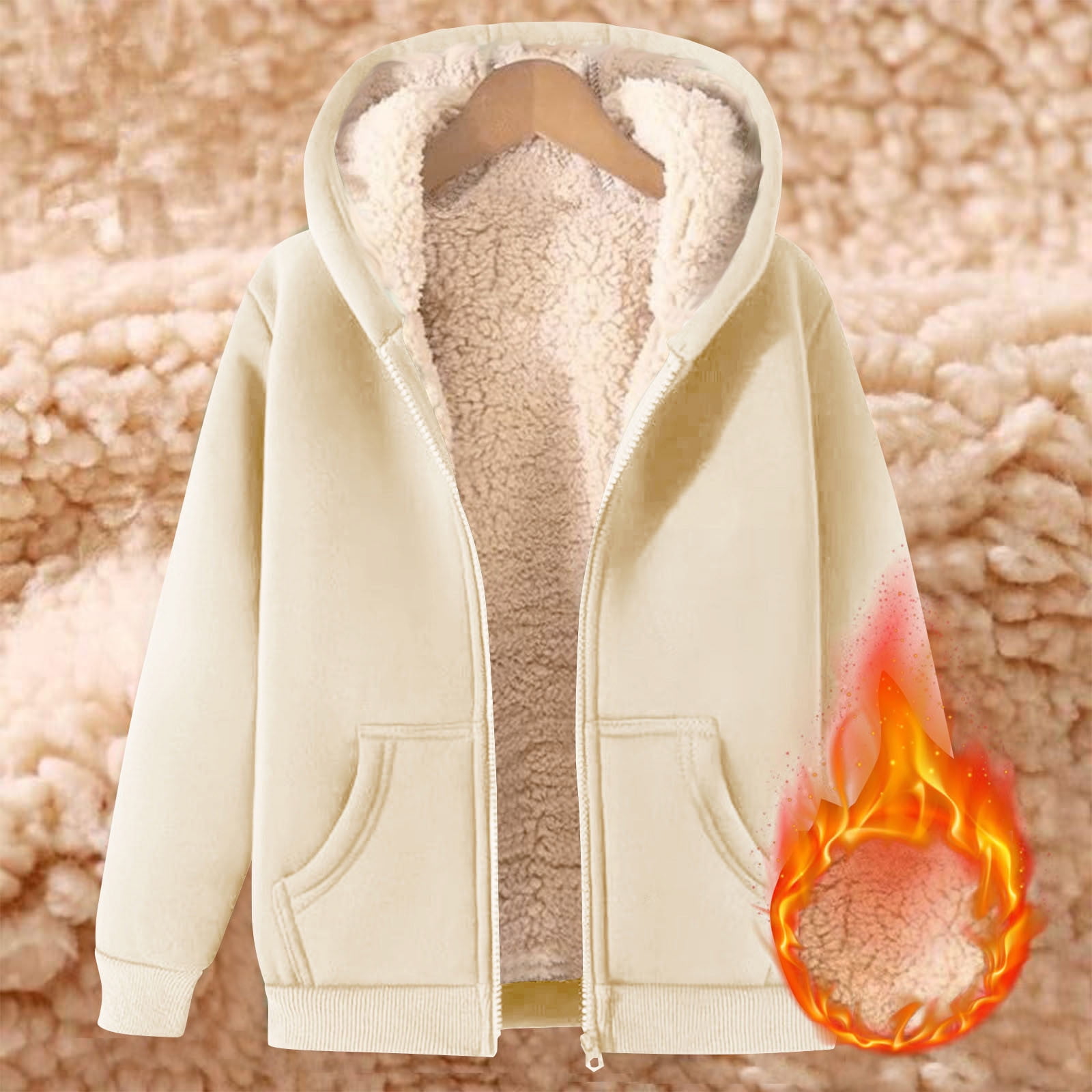 Girls Zip Up Hoodie Fleece Trendy Warm Soft Sherpa Coat Outerwear ...