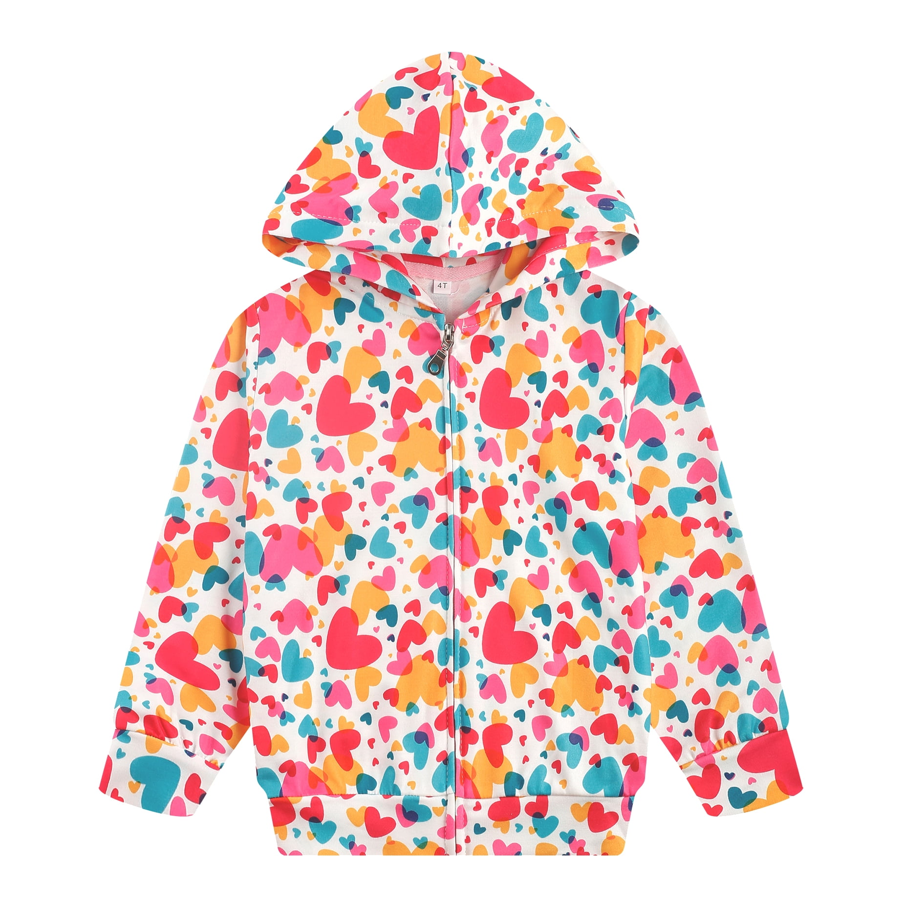 Girls Zip Up Hoodie Jacket Toddler Heart Valentine's Day Sweatshirt ...