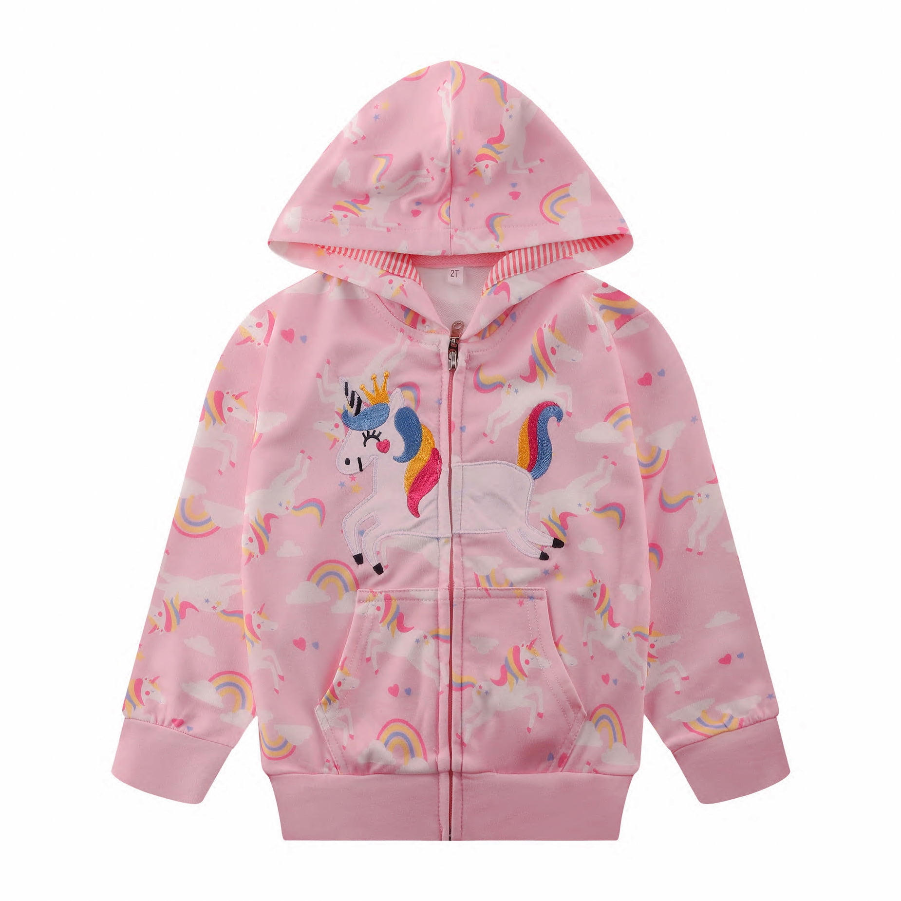 Girls Zip Up Hoodie Jacket Toddler Unicorn Rainbow Sweatshirt Kids ...
