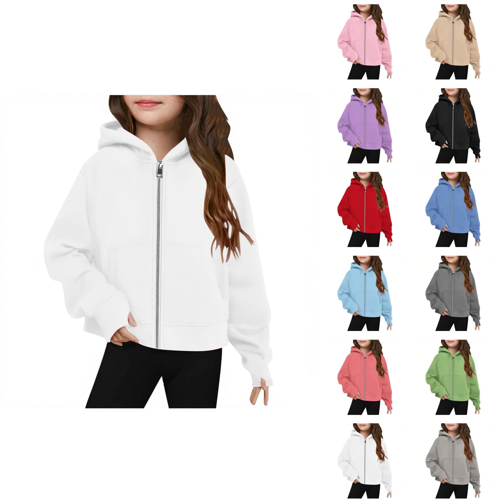 Girls Zip Up Hoodies Teen Hooded Sweatshirts Jackets Kids Fall Fashion ...