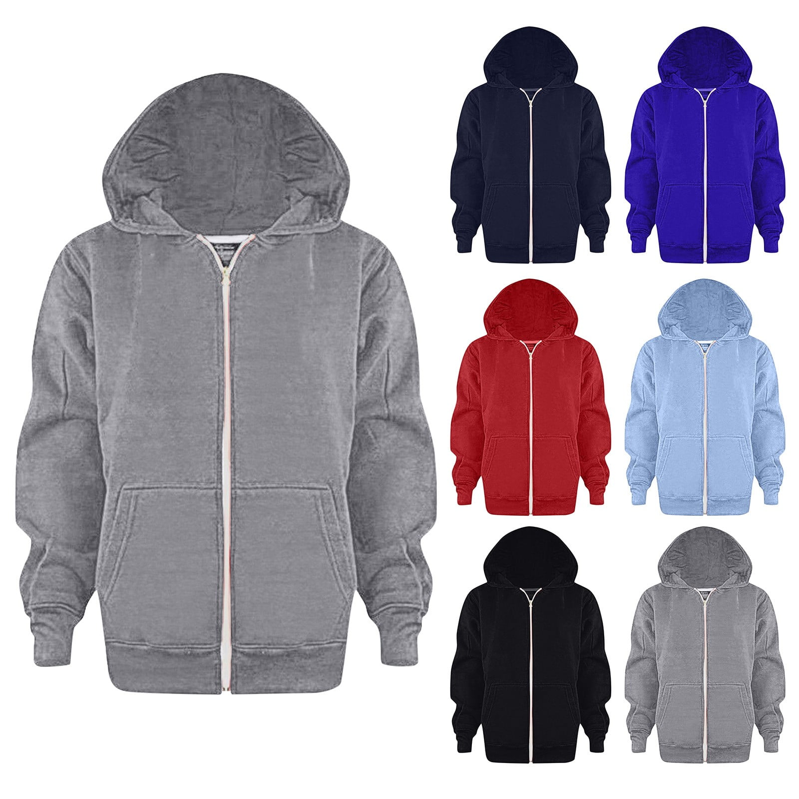 Girls Zip up Hoodie Casual Solid Color Hooded Sweatshirts Long Sleeve ...