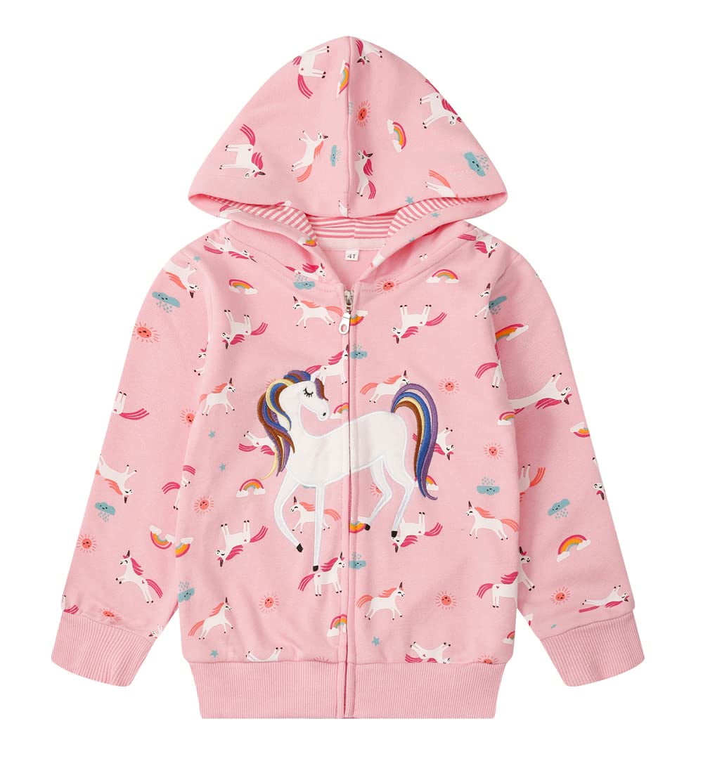 Girls Zip up Rainbow Unicorn Sweatshirt Kids Hooded Coats Pony Hoodie ...