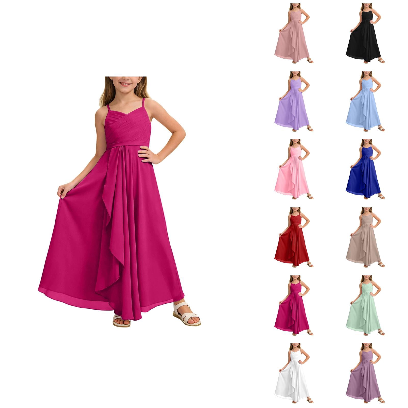 Girls a Line Dress Junior Bridesmaid Girl Flowy Chiffon Maxi Dresses ...
