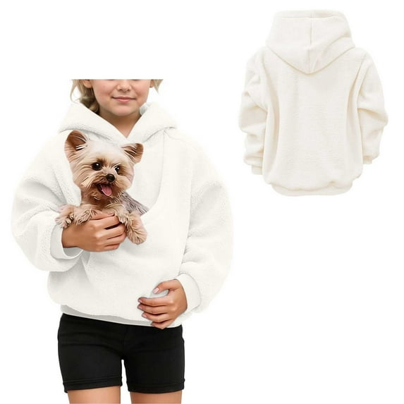 Girls and Boys Animal Pouch Hoodie Fuzzy Fleece Pet Sling Hoodie Long ...