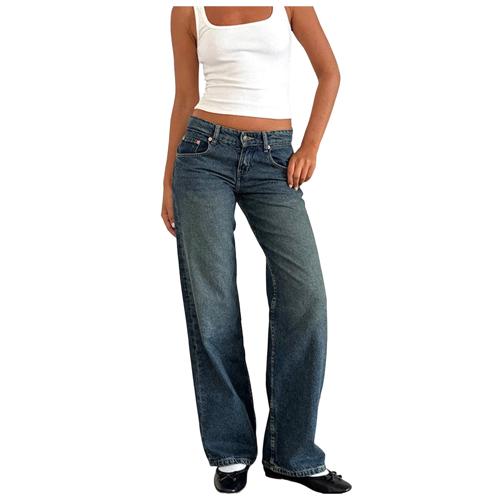 Girls and Womens Low Rise Baggy Jeans Loose Fit Boyfriend Straight Wide ...