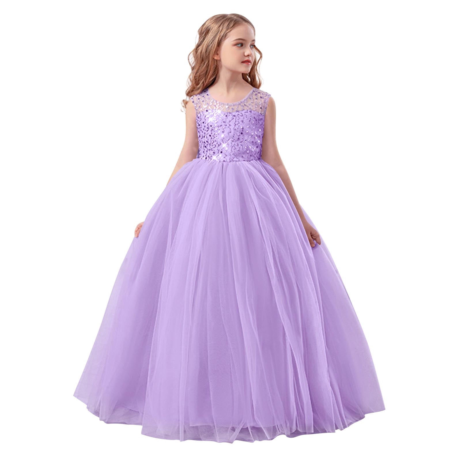 Girls formal Dress Wedding Sequin Tulle Crewneck Sleeveless Prom ...