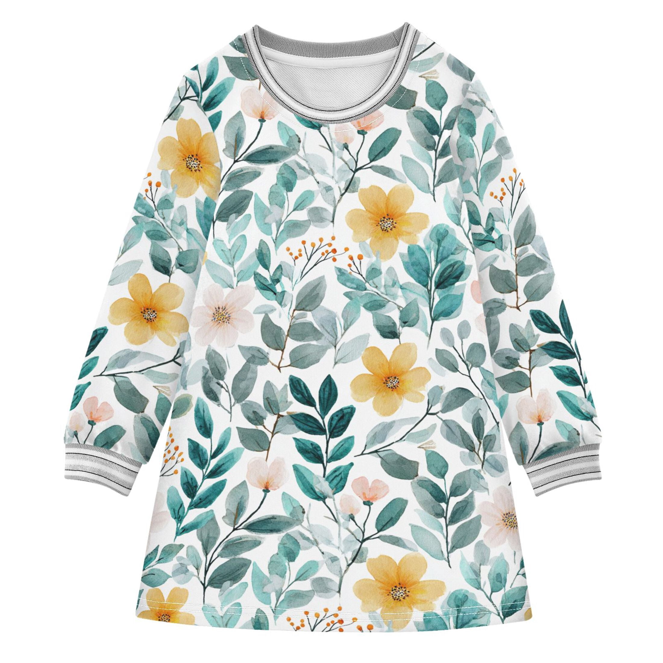 Girls' long-sleeved dress Flowers and Plants Girls' A-line dress with ...