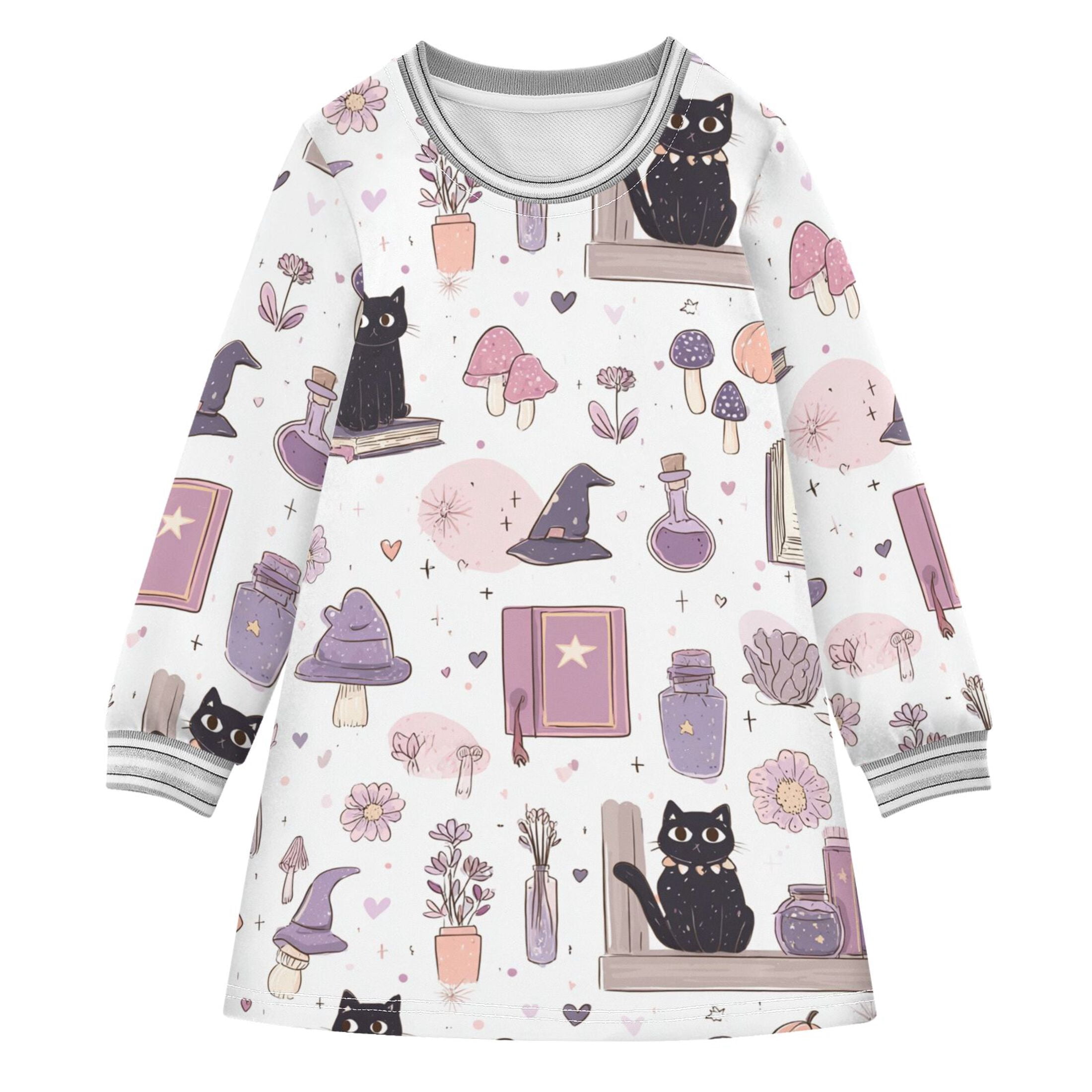 Girls' long-sleeved dress Magic Element Black Cat Girls' A-line dress ...