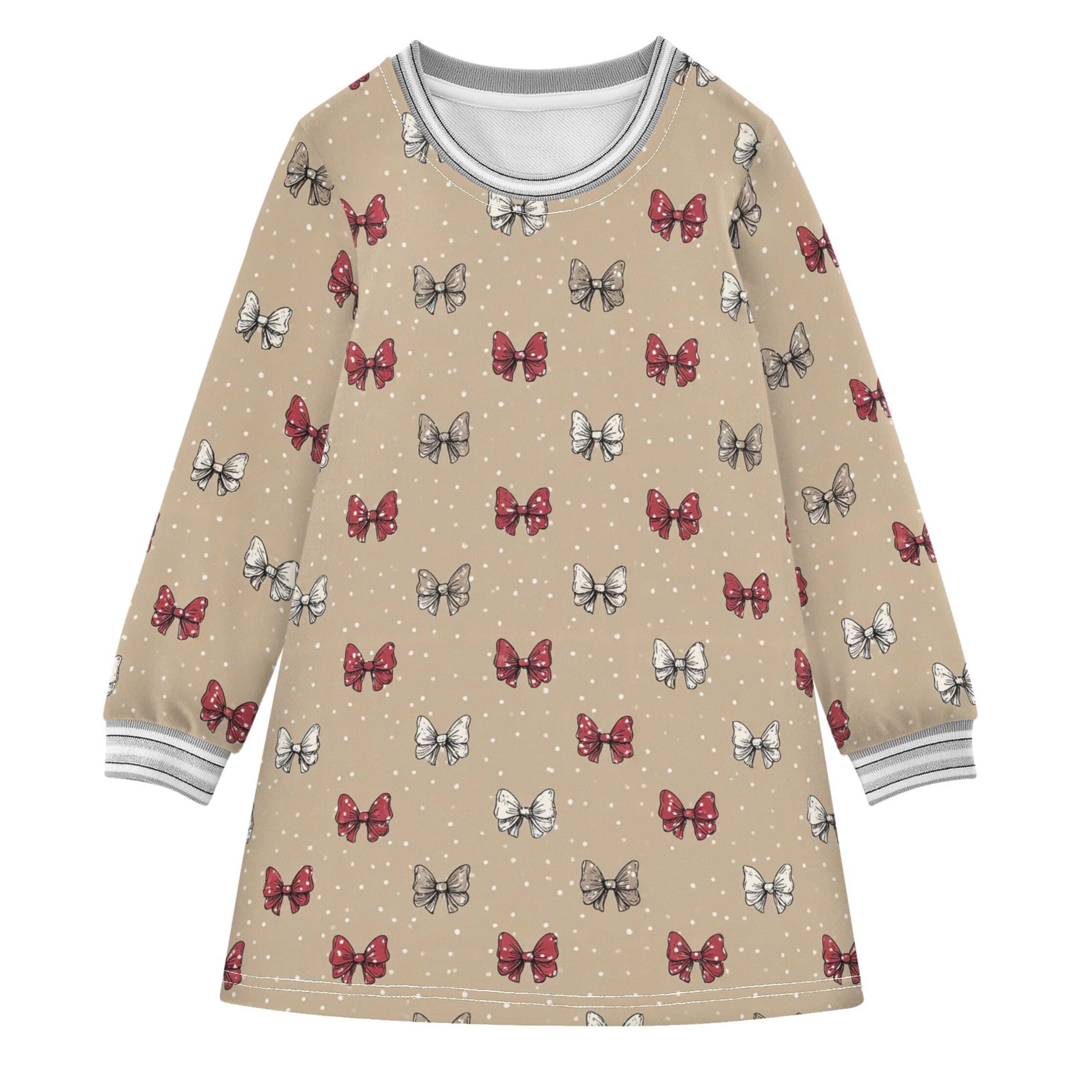 Girls' long-sleeved dress Mouse Bow Girls' A-line dress with ribbed ...
