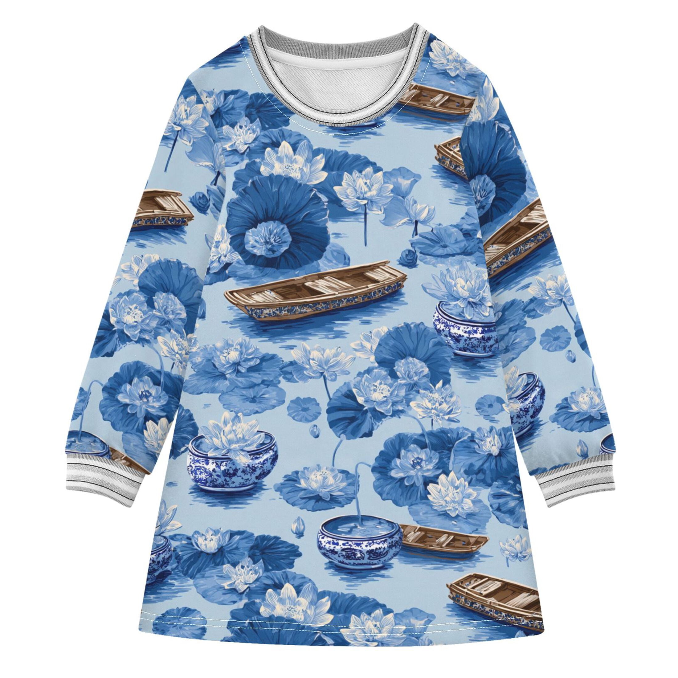 Girls' long-sleeved dress Traditional Wooden Boat Girls' A-line dress ...