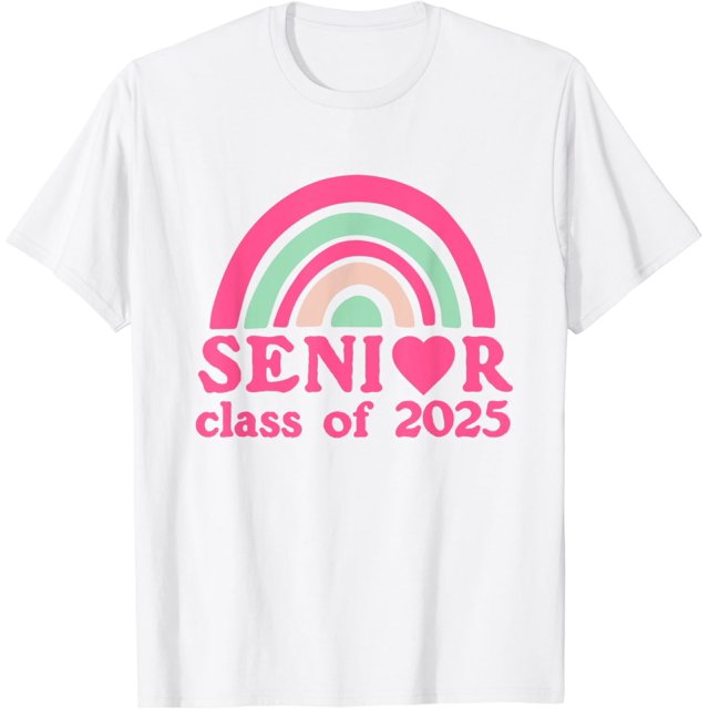 Girls white class of 2025 senior school graduation rainbow Cotton T ...